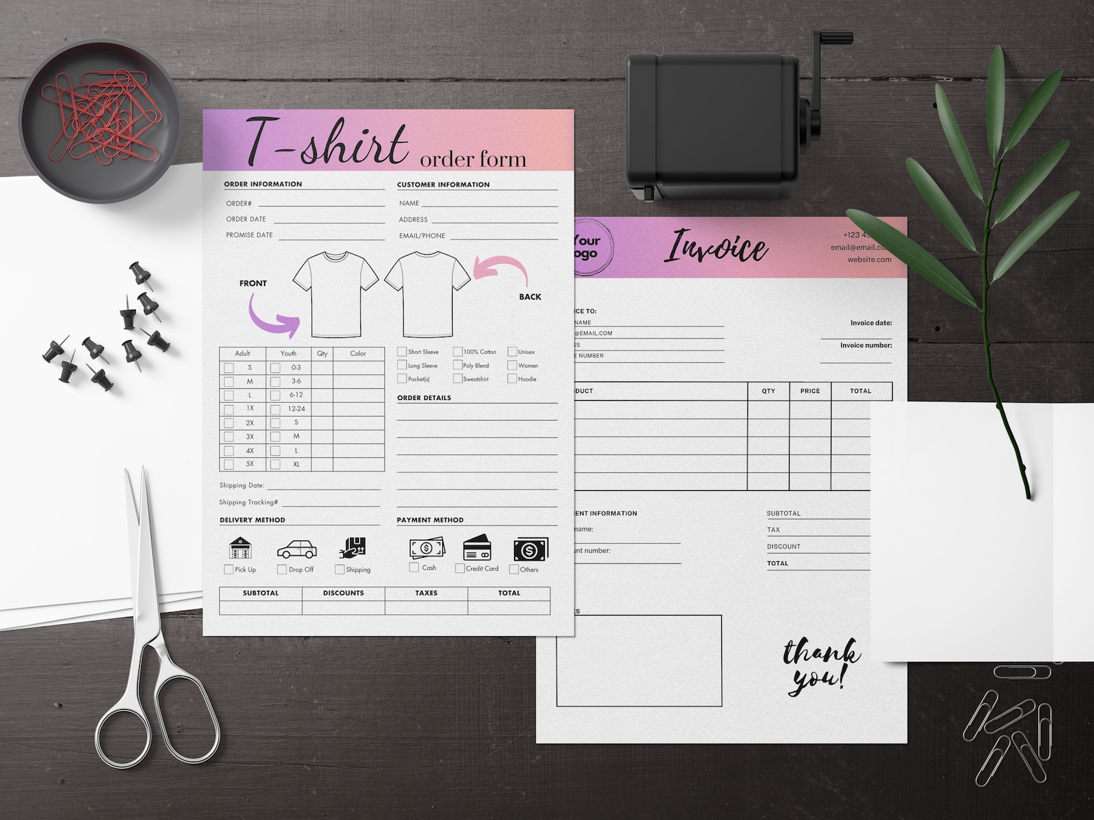 Editable T-shirt Order Form and Invoice Template for Small Business ...