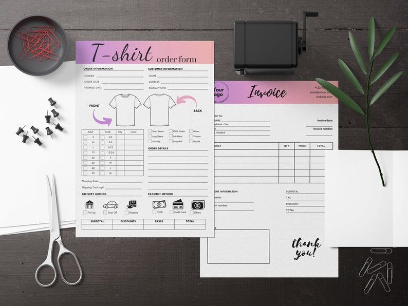 Editable T-shirt Order Form and Invoice Template for Small Business ...