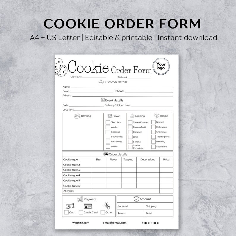 Editable Cookie Order Form Template, Cookie Order Tracker, Printable ...