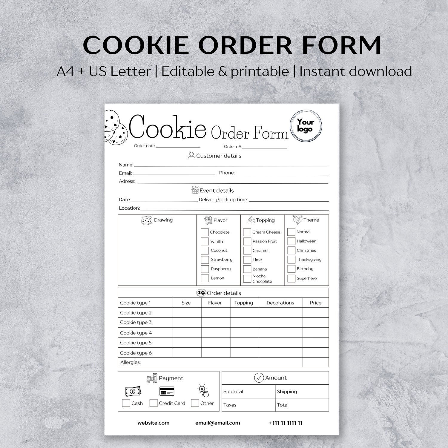 Editable Cookie Order Form Template, Cookie Order Tracker, Printable ...