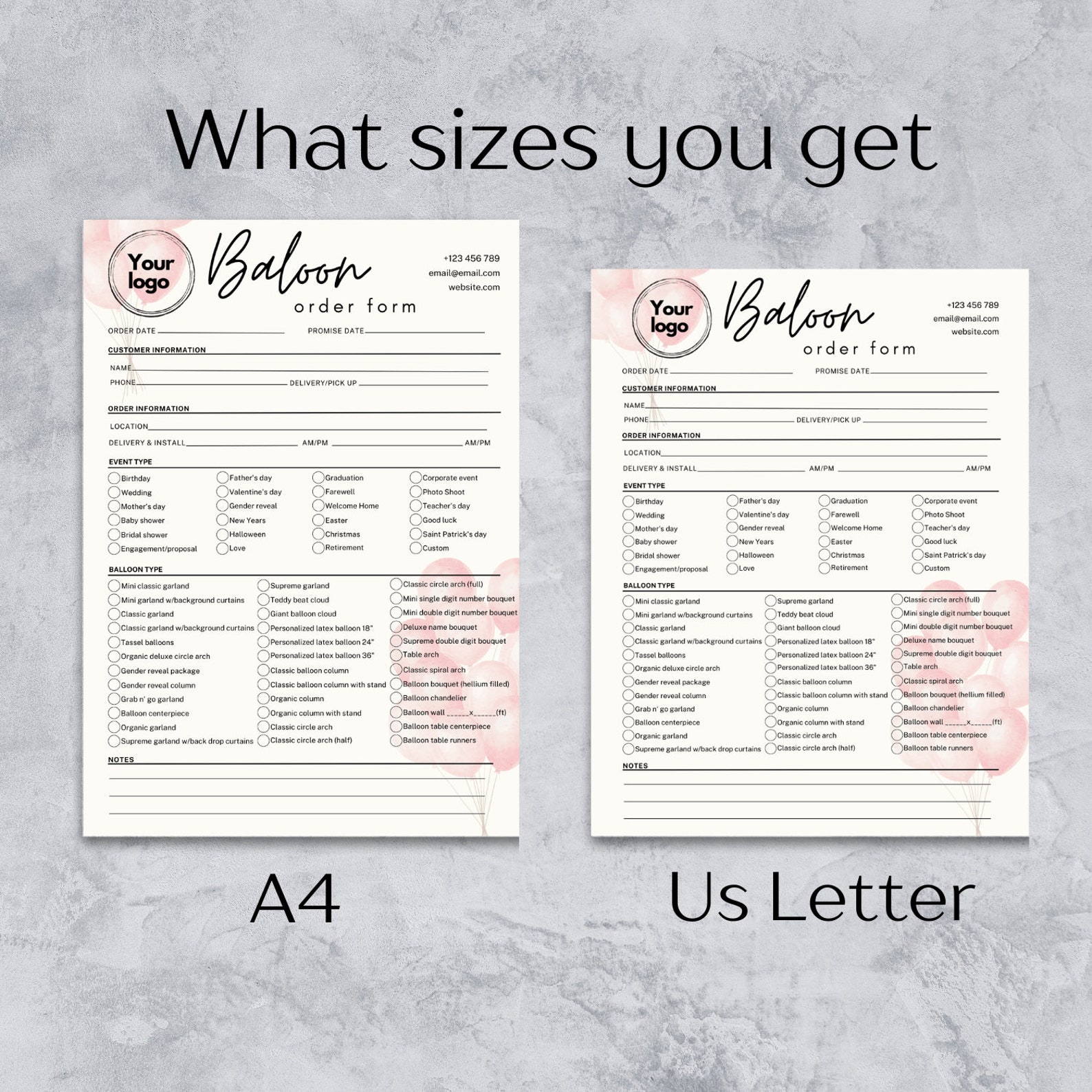Balloon Order Form and Invoice Template - A4&US Letter, Editable and ...