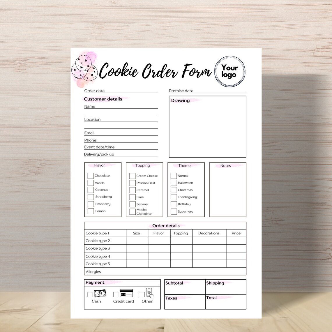 Editable Cookie Order Form Template, Printable Bakery Order Form ...
