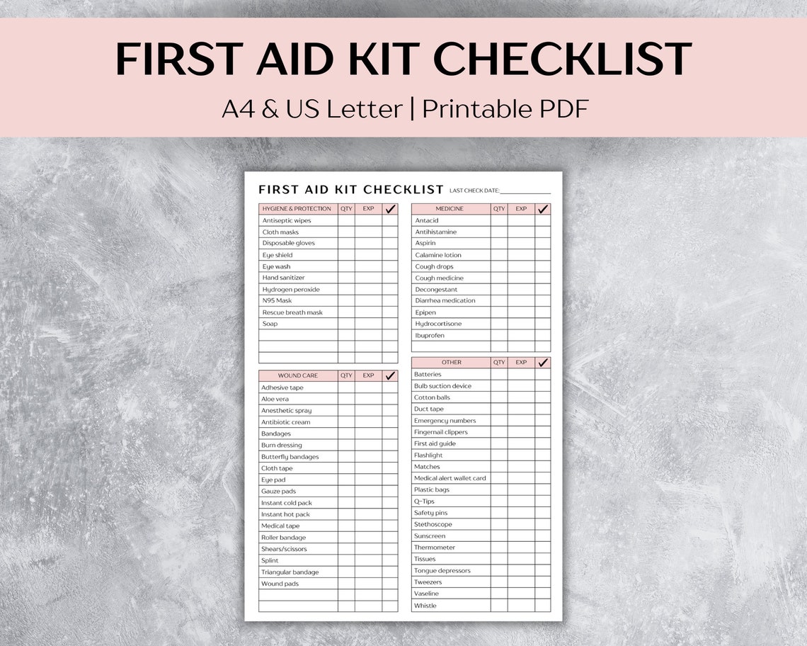 First Aid Kit Checklist Printable: Medicine & Emergency Supplies - PDF ...