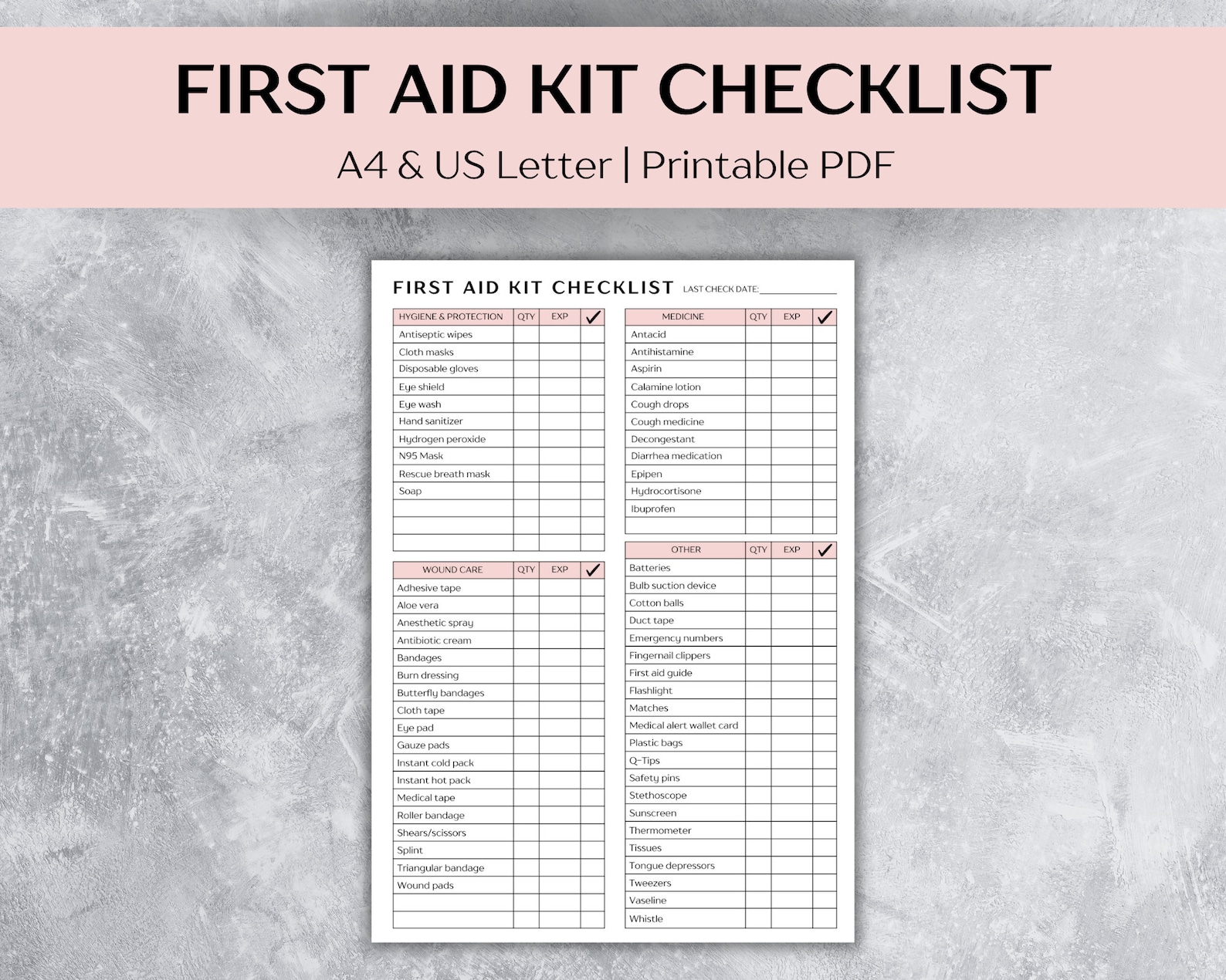 First Aid Kit Checklist Printable: Medicine & Emergency Supplies - PDF ...