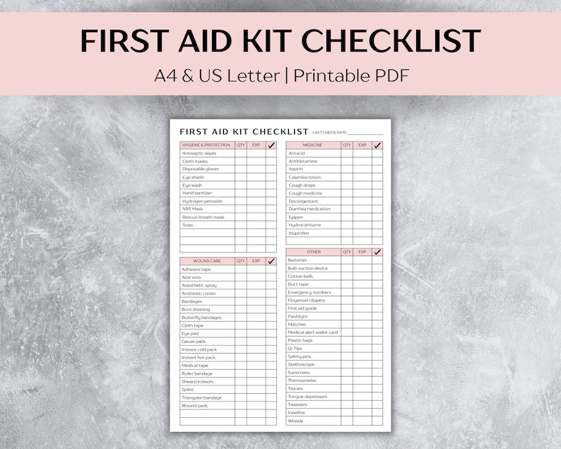 First Aid Kit Checklist Printable: Medicine & Emergency Supplies - PDF ...