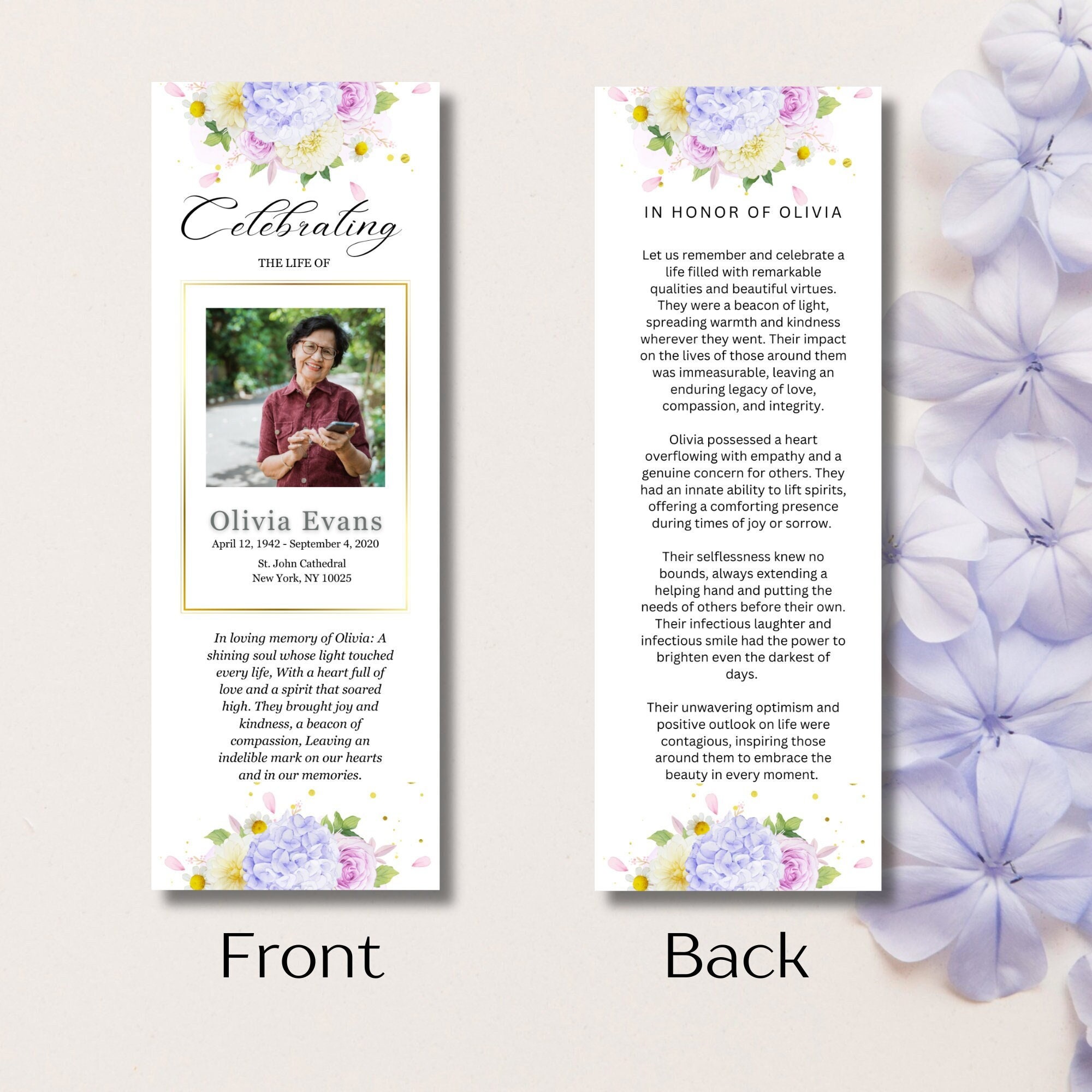 Funeral Bookmark Template, Memorial Bookmark, Funeral Keepsake ...