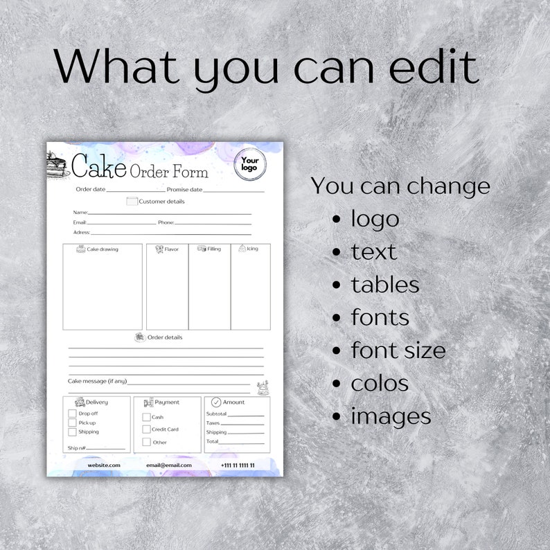 Editable Cake Order Form Template Bakery Order Form A4&US - Etsy