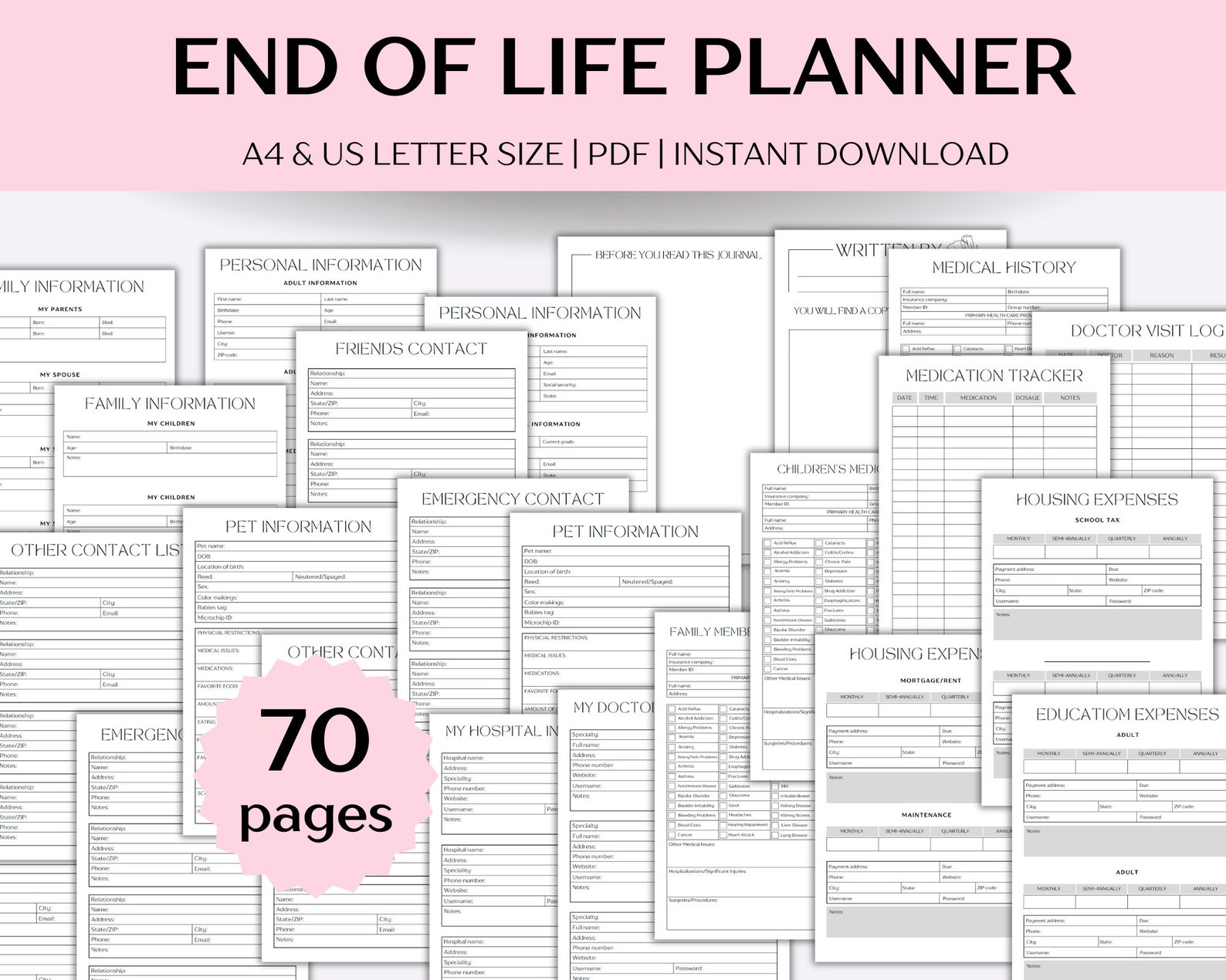 End of Life Planner Printable: Emergency Binder - PDF US Letter, A4 - Etsy