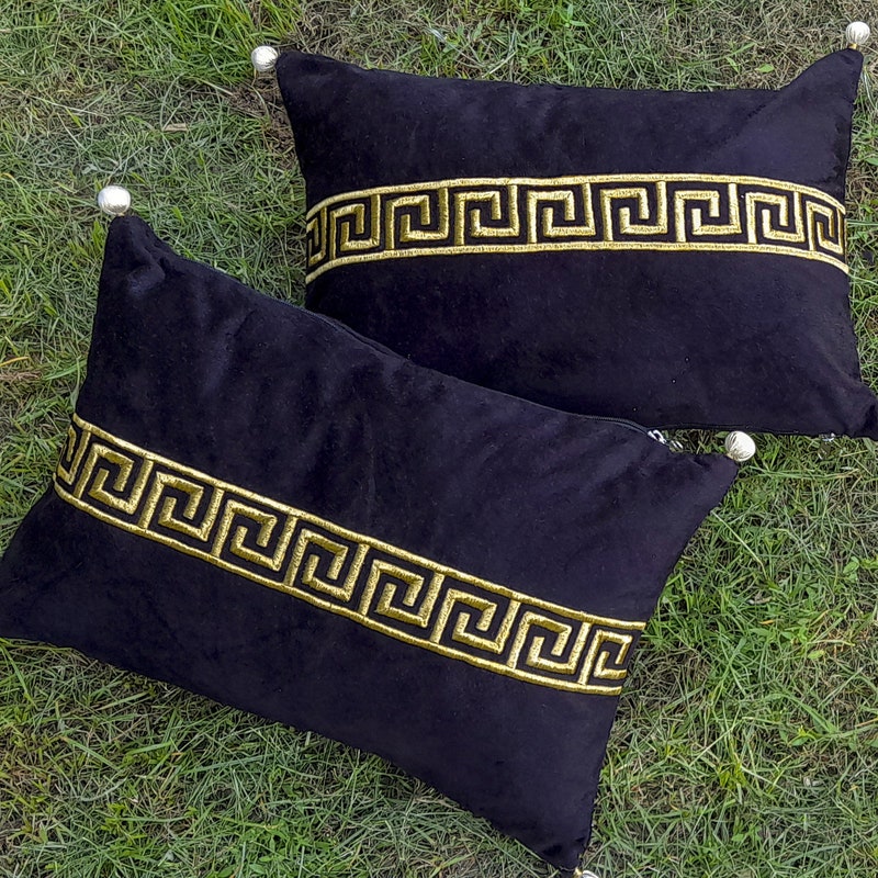 Velvet Greek Key Pillow - Etsy