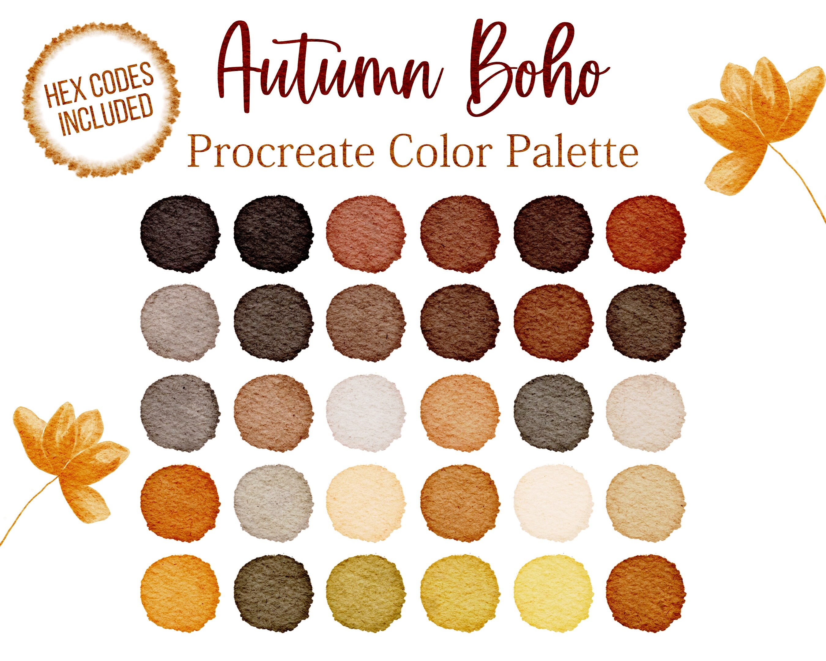 Autumn Procreate Palette Bundle Fall Digital Color Bundle Red Tones ...
