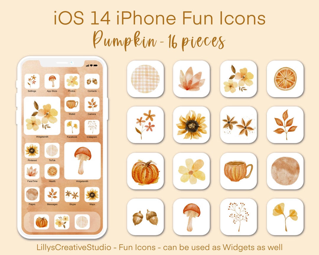 Autumn App Icons Watercolor, Fall Watercolor Fun Icons, Ios14 Orange ...