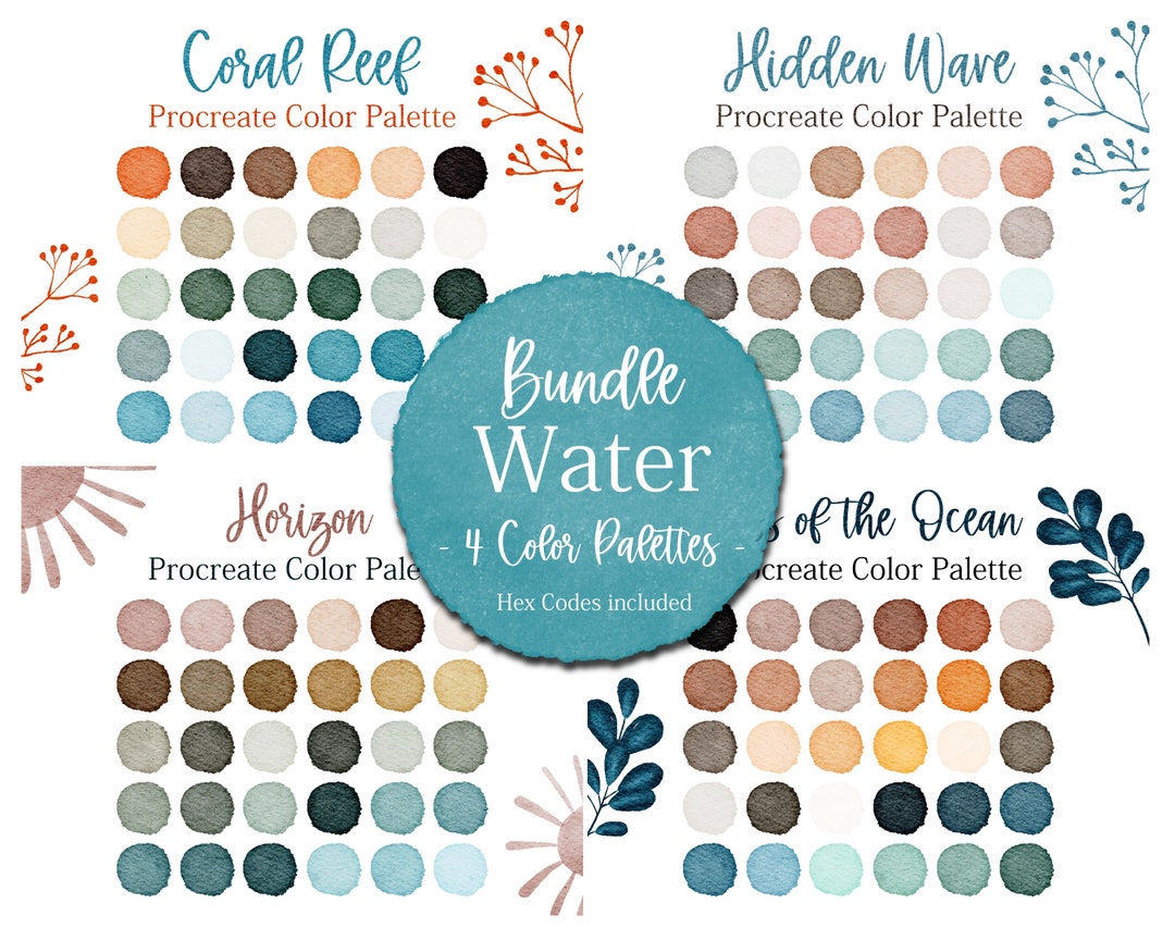 Water Colors Procreate Bundle Blue Tones Digital Palette Surfing Hex ...