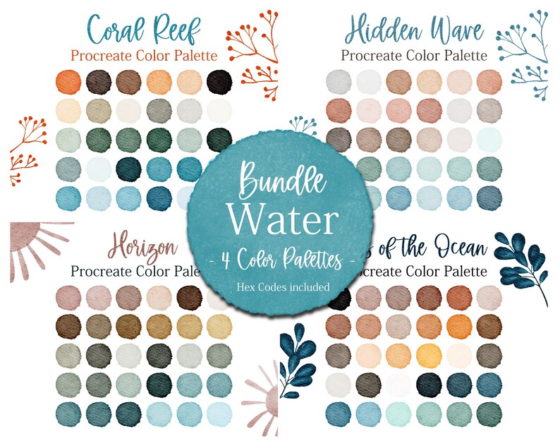 Water Colors Procreate Bundle Blue Tones Digital Palette Surfing Hex ...