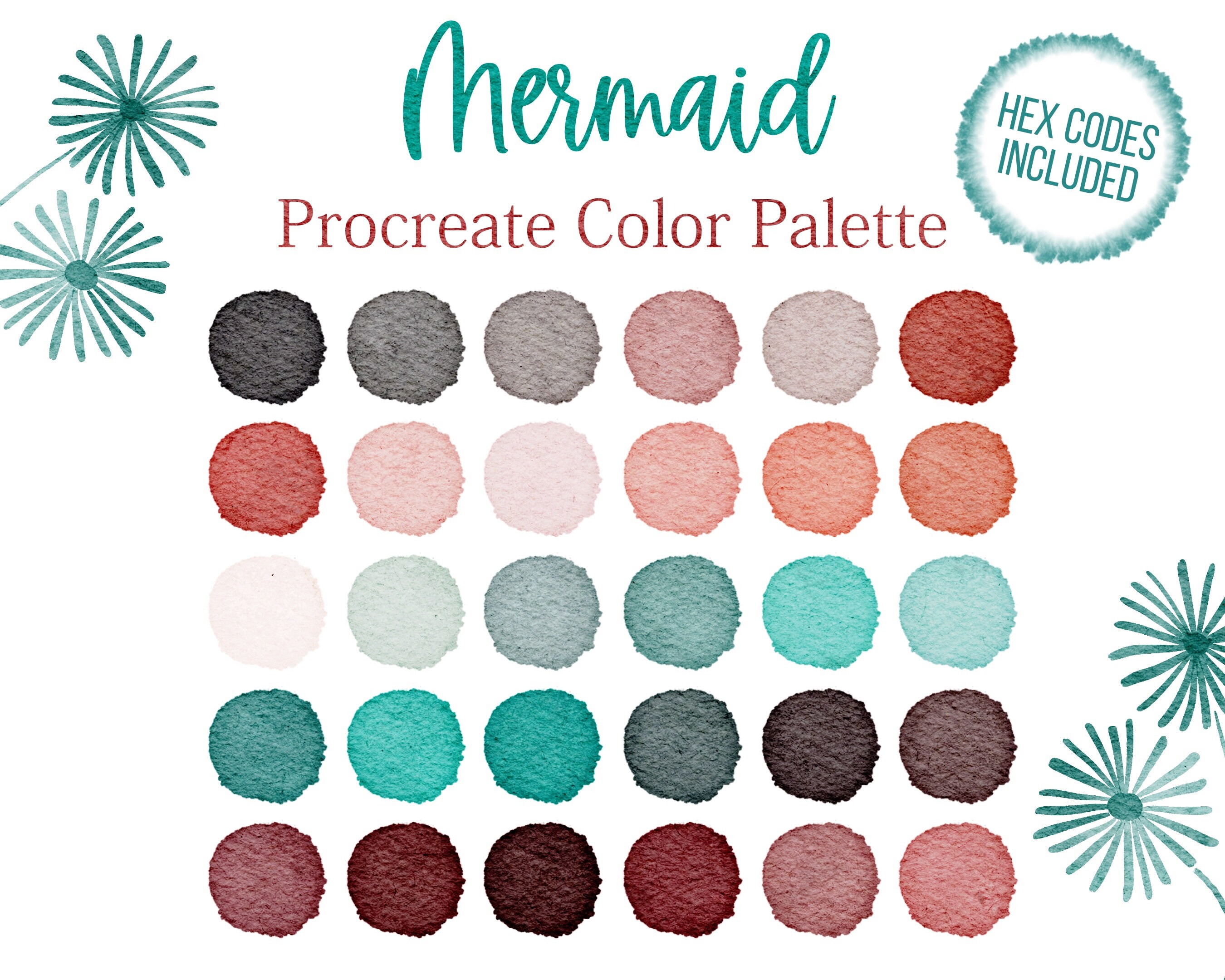 Water Colors Procreate Bundle Blue Tones Digital Palette Surfing Hex ...