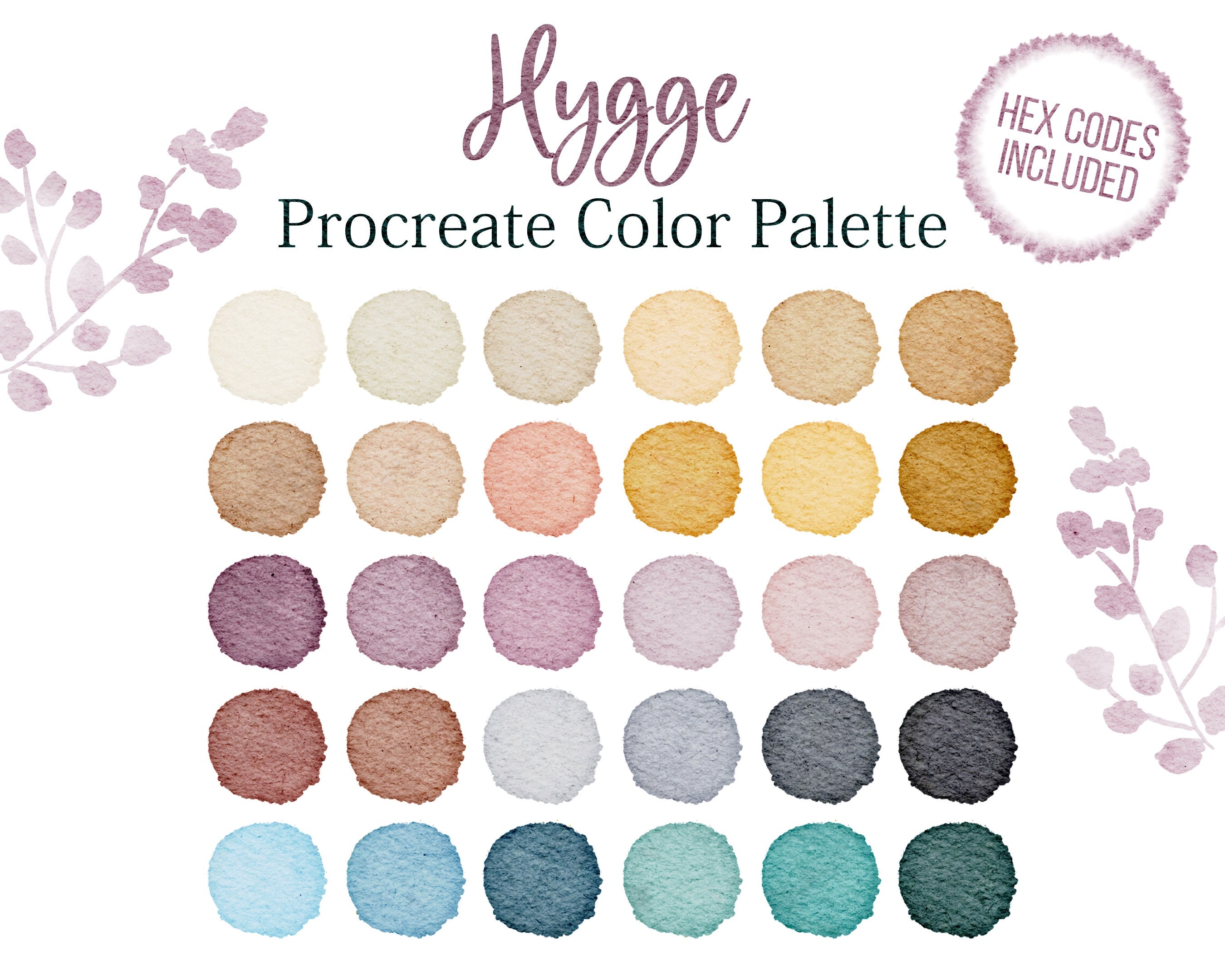 Hygge Colors Procreate Palette Hex Codes Fall Color Pastel Cozy Vibes ...