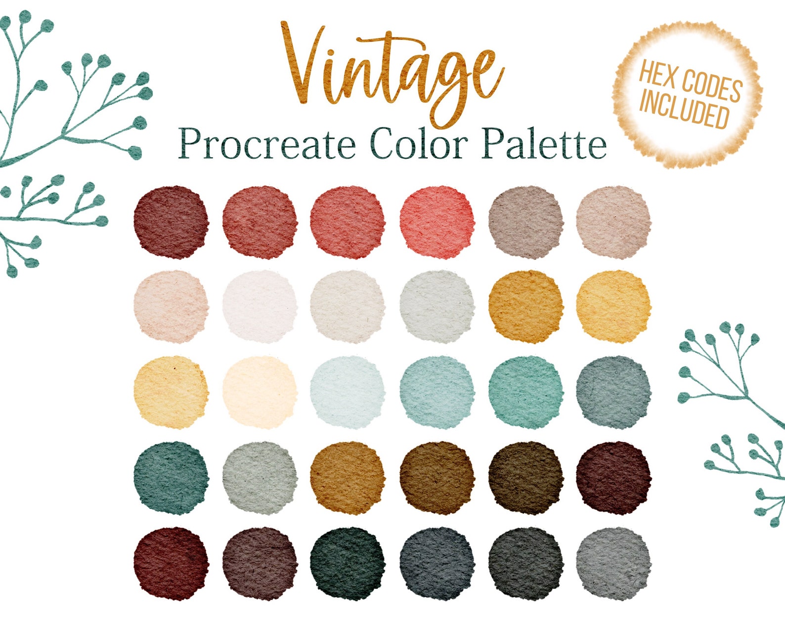 Vintage Color Palette Blue Procreate Red Palette Brown Colors Procreate ...