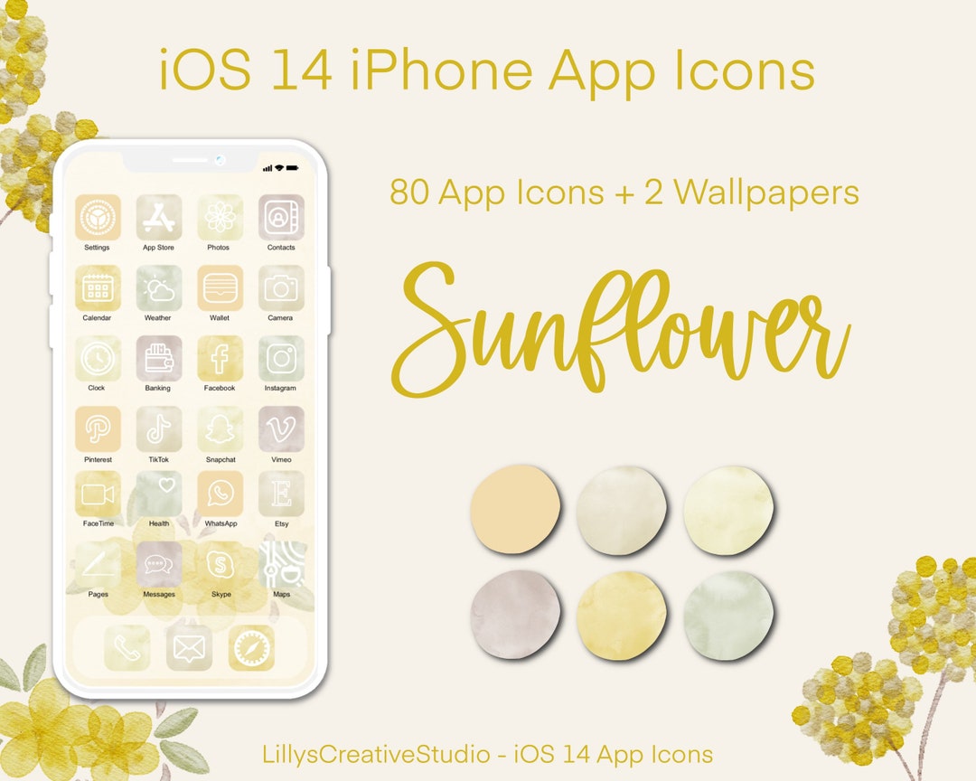 Yellow Ios14 App Icons , Watercolor Aesthetics, iPhone Ios14 App Icons ...