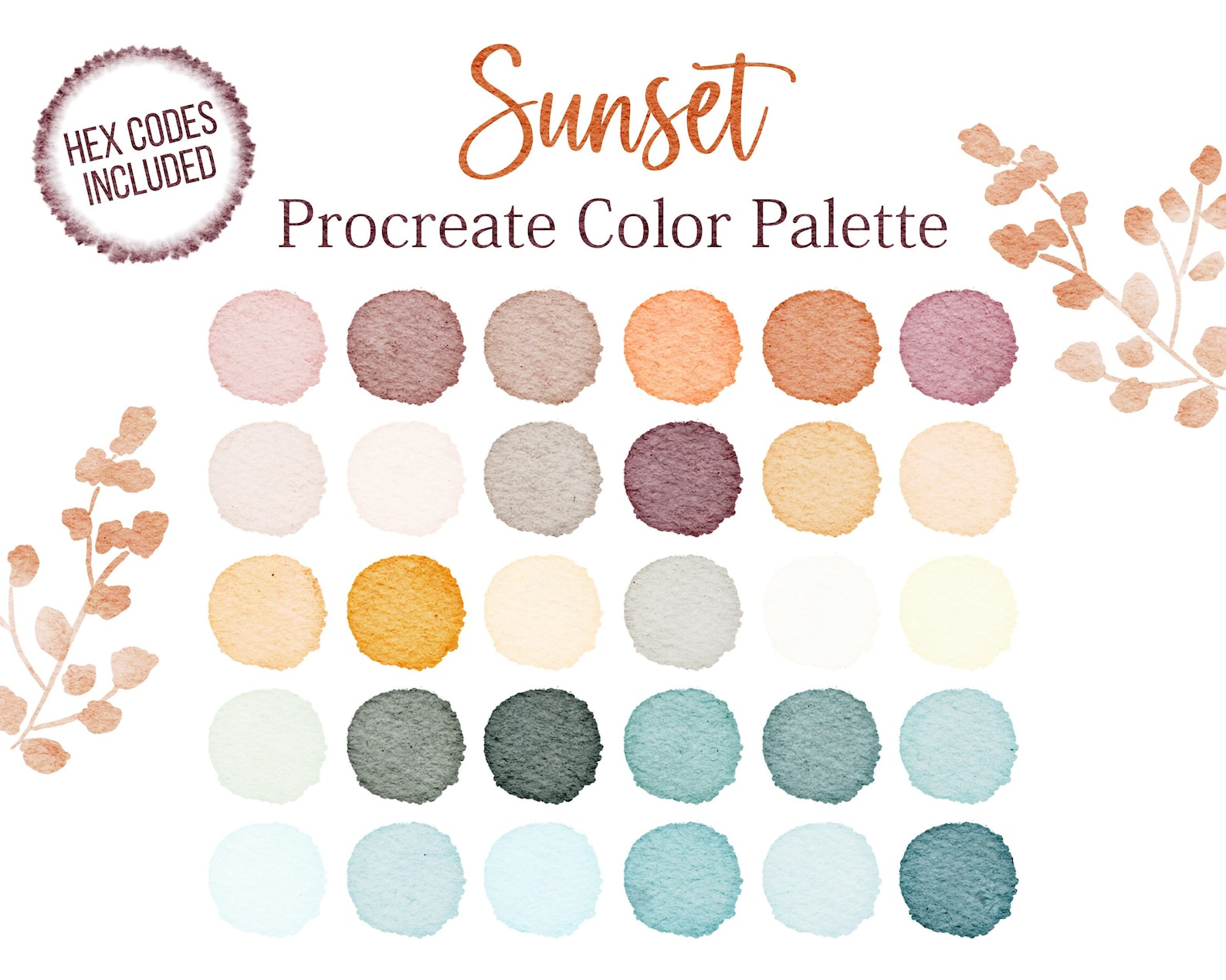 Sunset Procreate Color Palette Hex Codes Bright Palette Colors ...