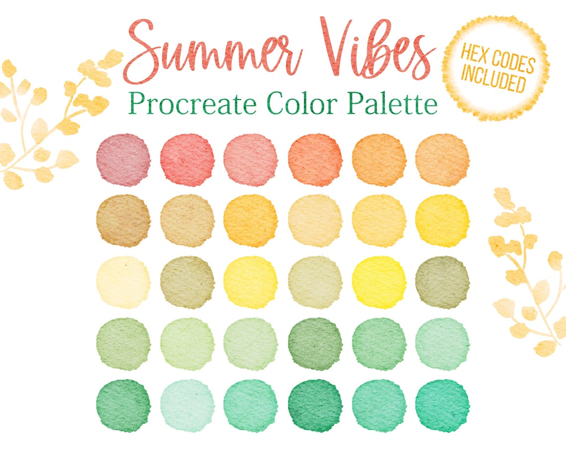 Summer Vibes Procreate Palette Spring Color Yellow Hex Codes Procreate ...