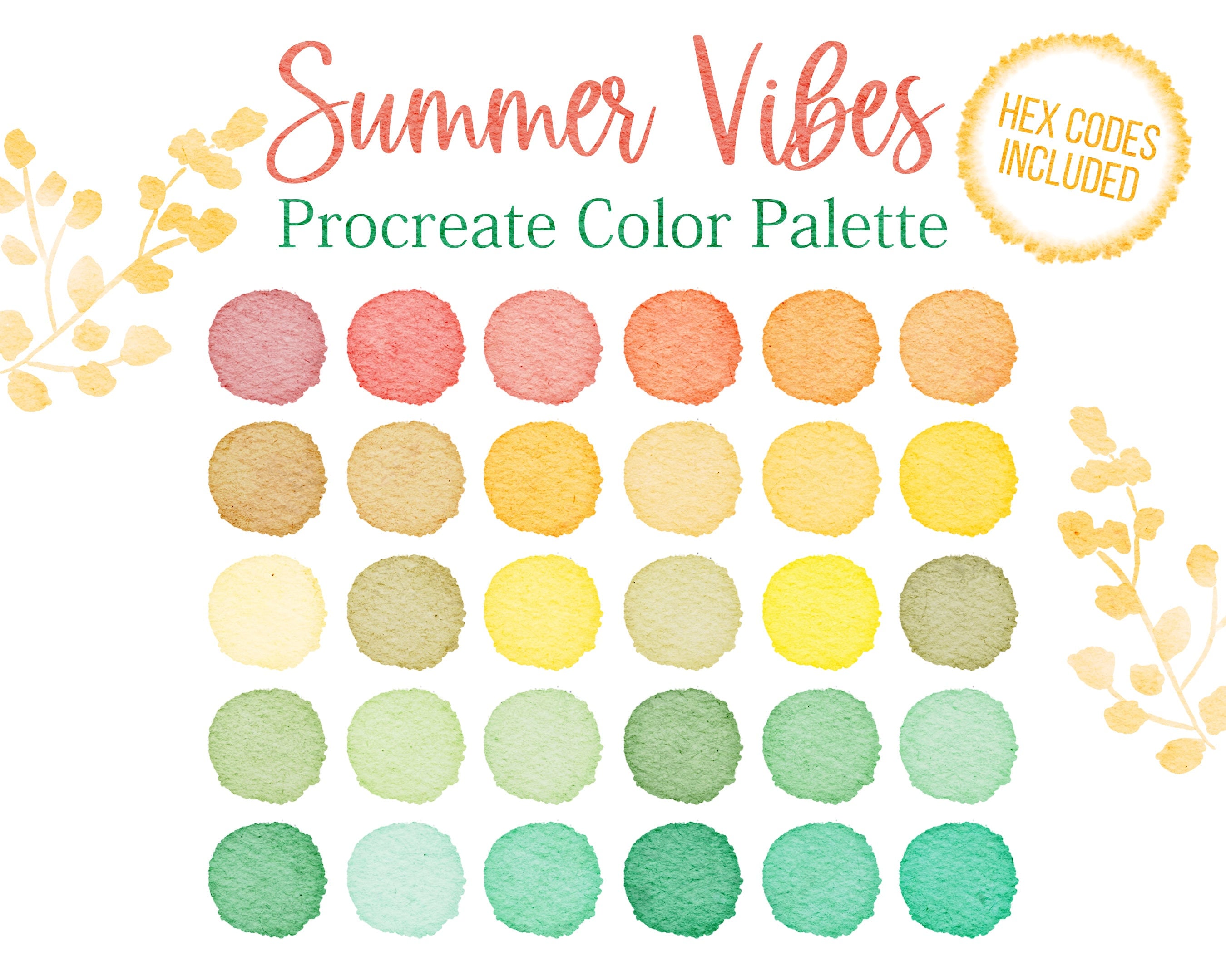 Summer Vibes Procreate Palette Spring Color Yellow Hex Codes Procreate ...