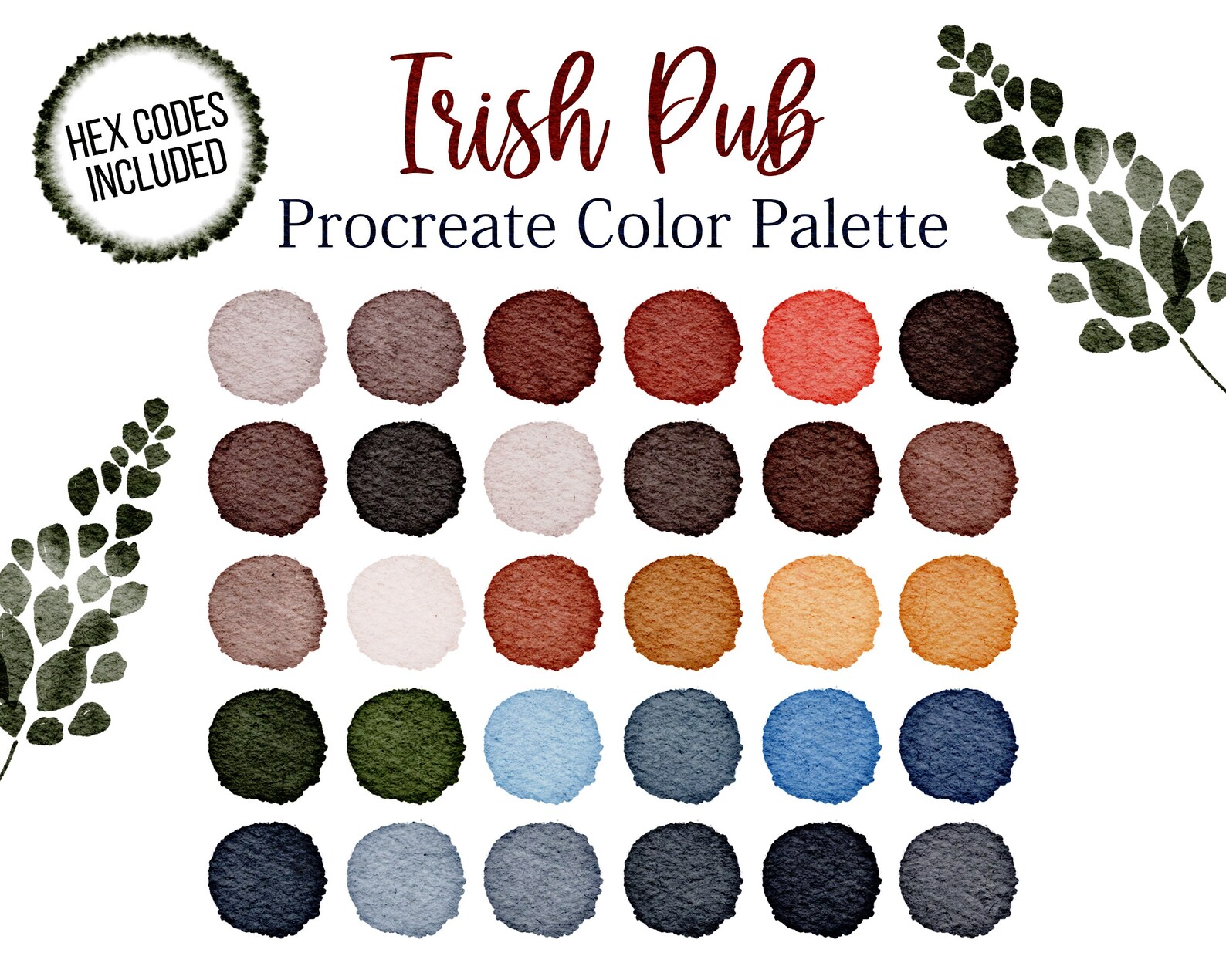 Irish Color Palette Procreate Boho Irish Pub Collection Red Color Brown ...