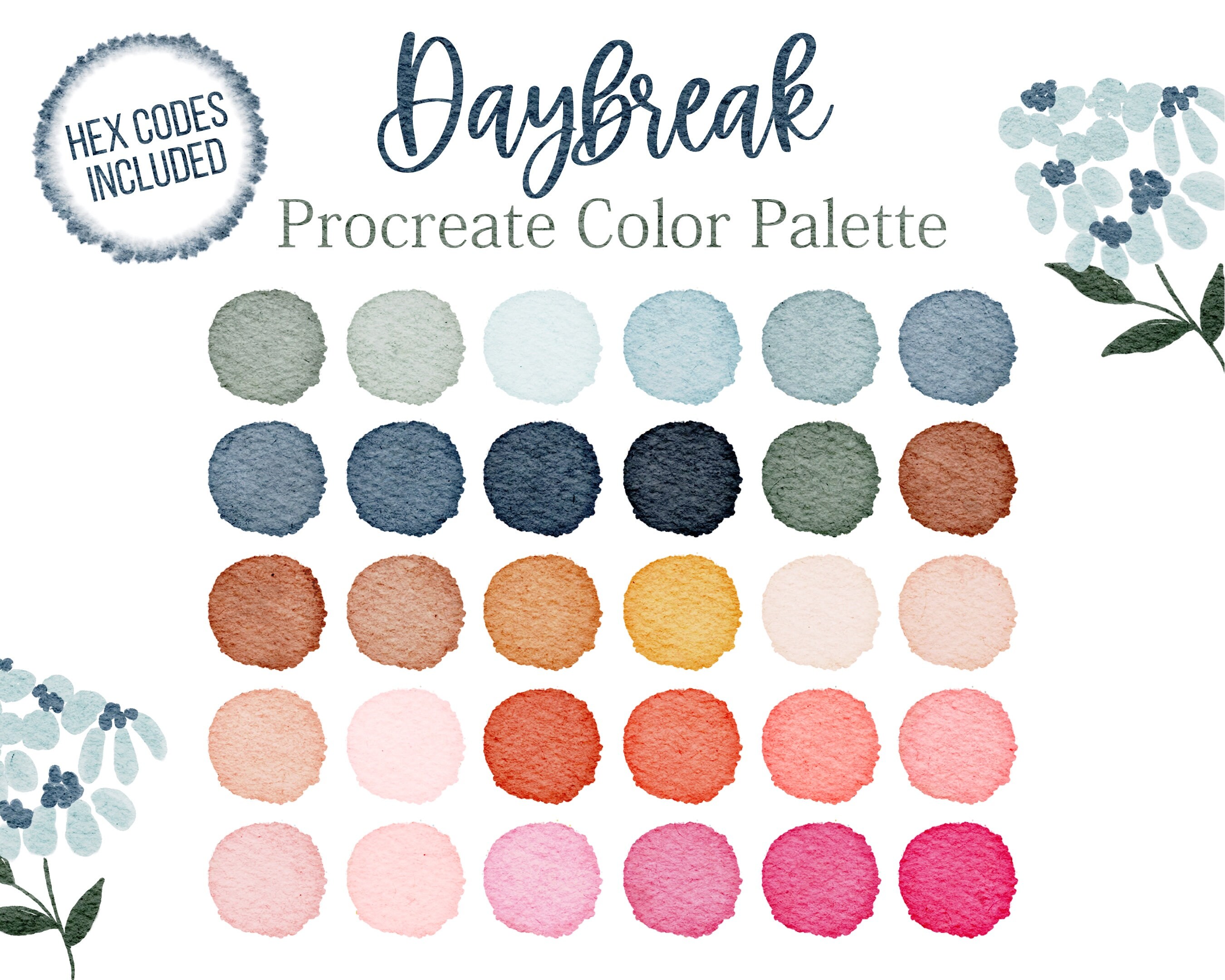 Sunrise Procreate Palette Bundle Pink Bright Tones Hex Codes Digital ...