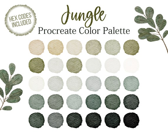 Green Palette Procreate Hex Codes Jungle Tones Green Colour | Etsy