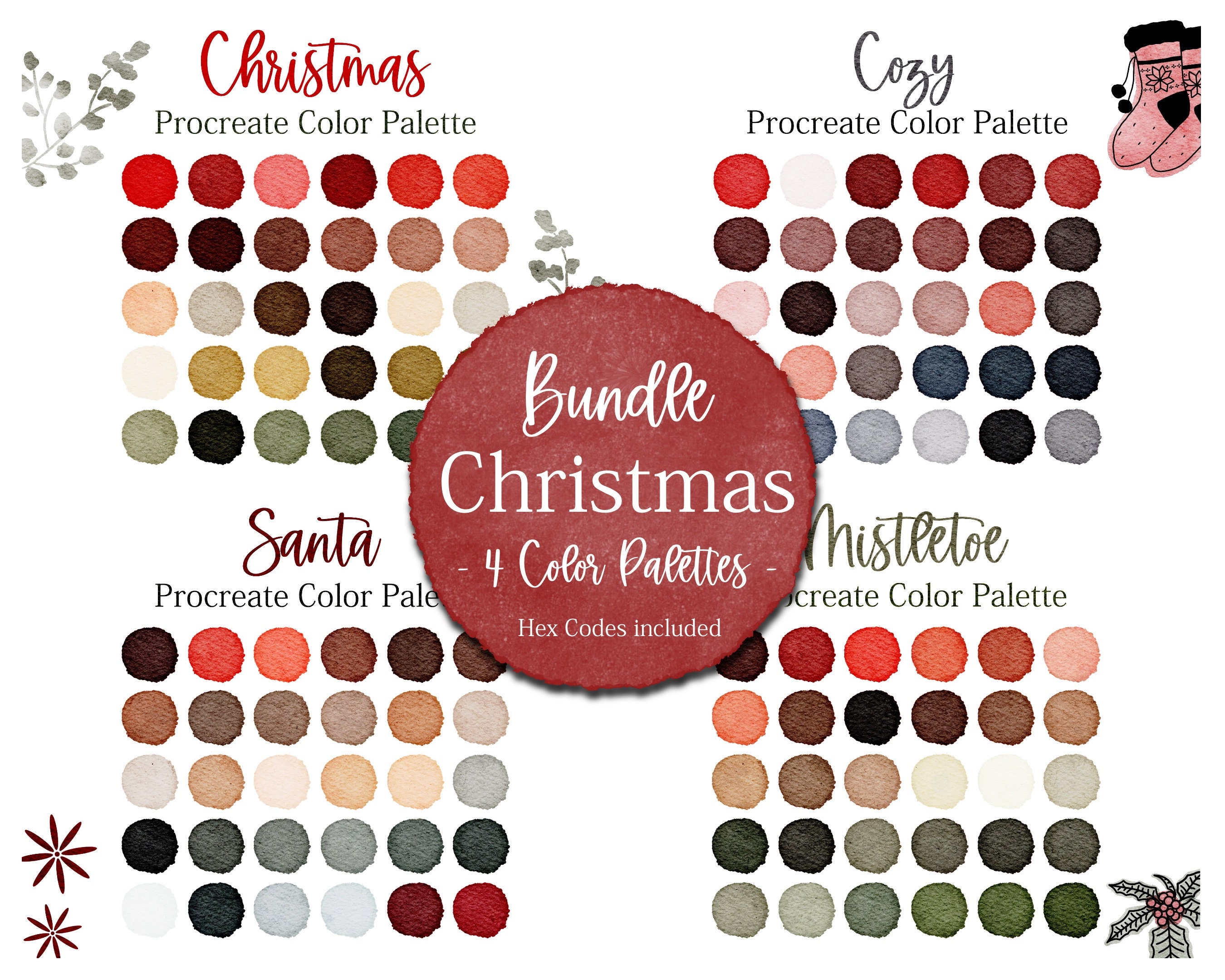 Bundle Christmas Procreate Palette XMAS Color Red Procreate Green Color ...