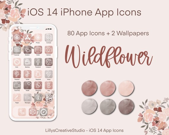 Rose App Icons Watercolor Pink Aesthetic Watercolour Ios14 | Etsy