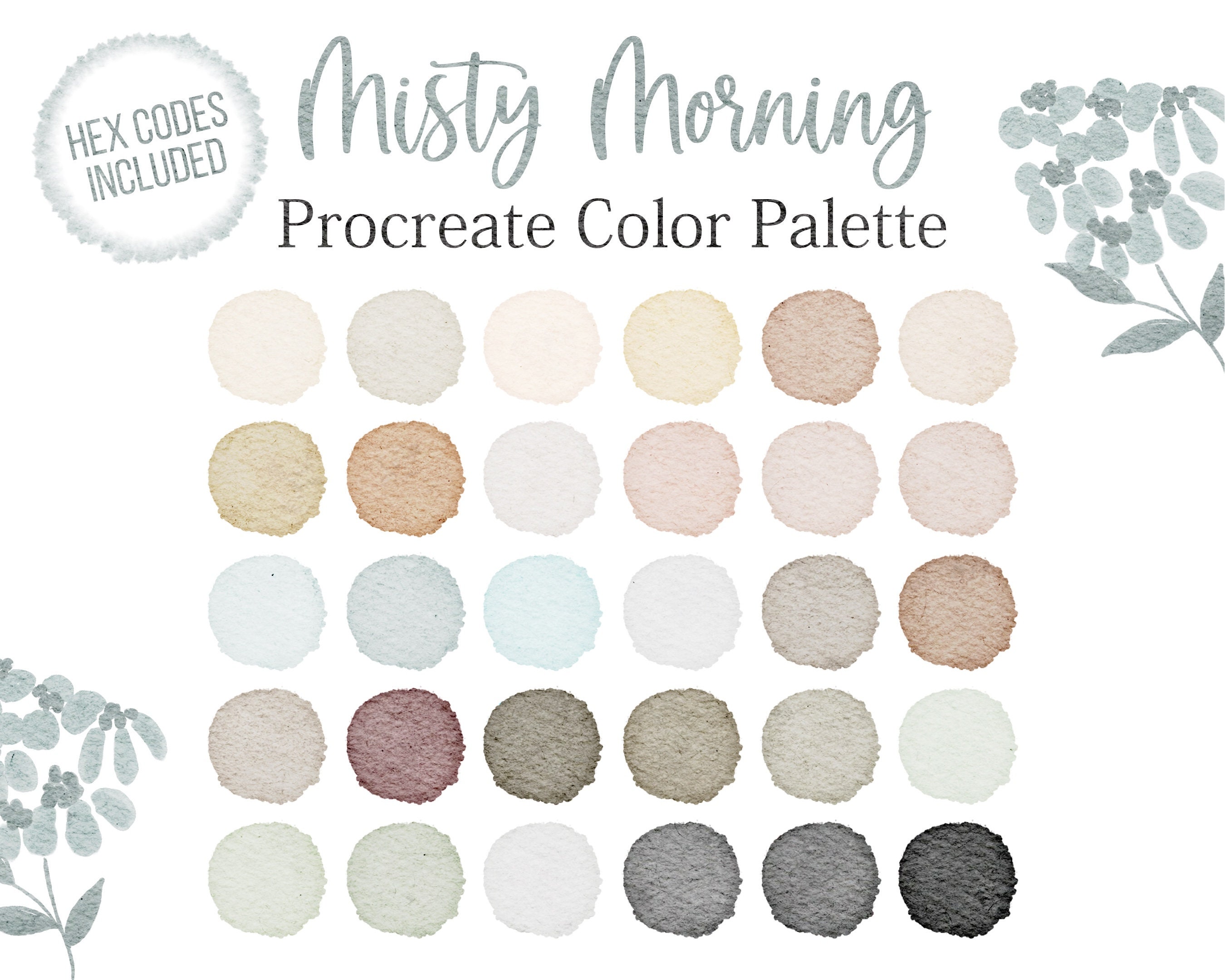 Misty Morning Dew Colors Procreate Swatch File Bright Palette Neutral ...