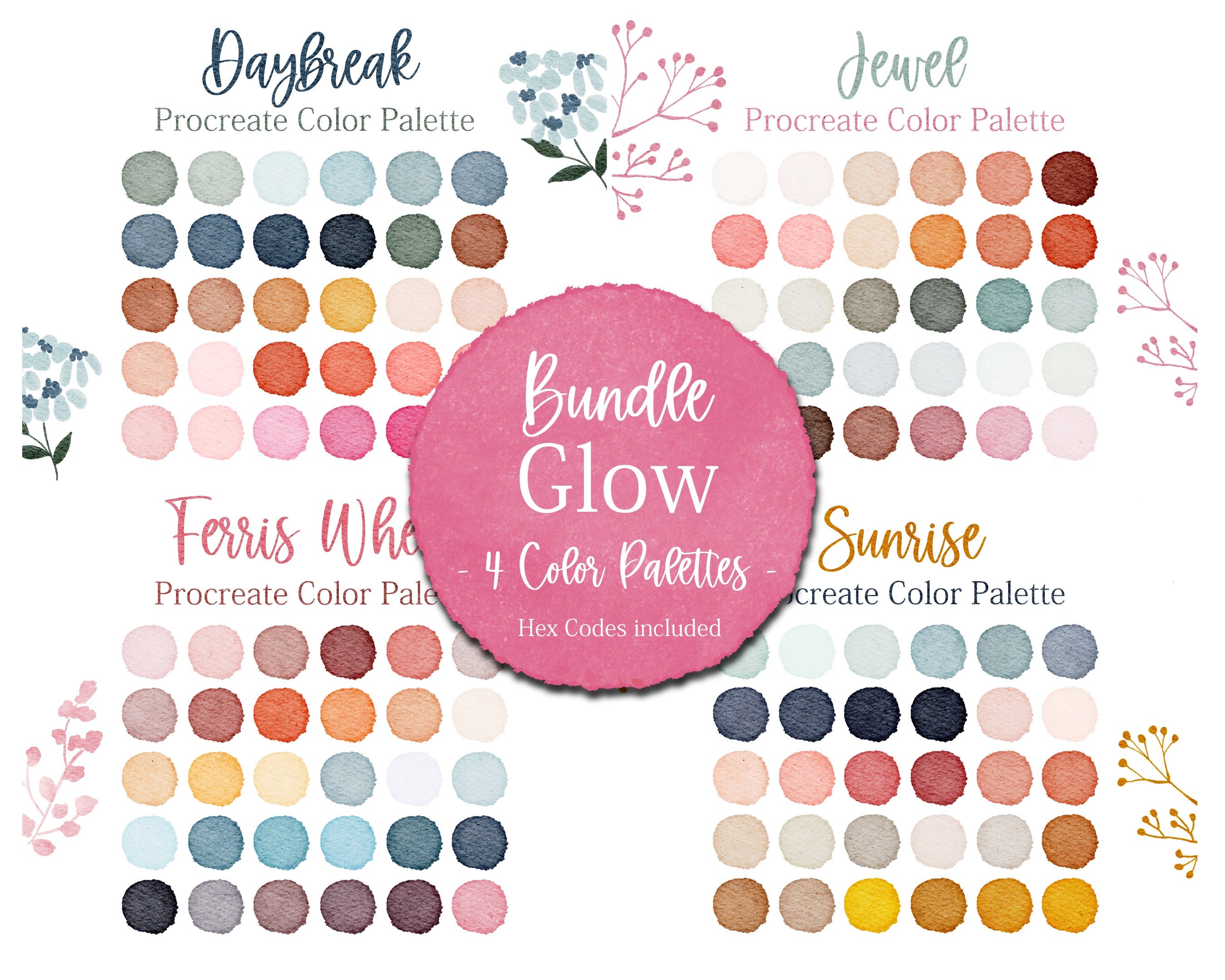 Sunrise Procreate Palette Bundle Pink Bright Tones Hex Codes Digital ...