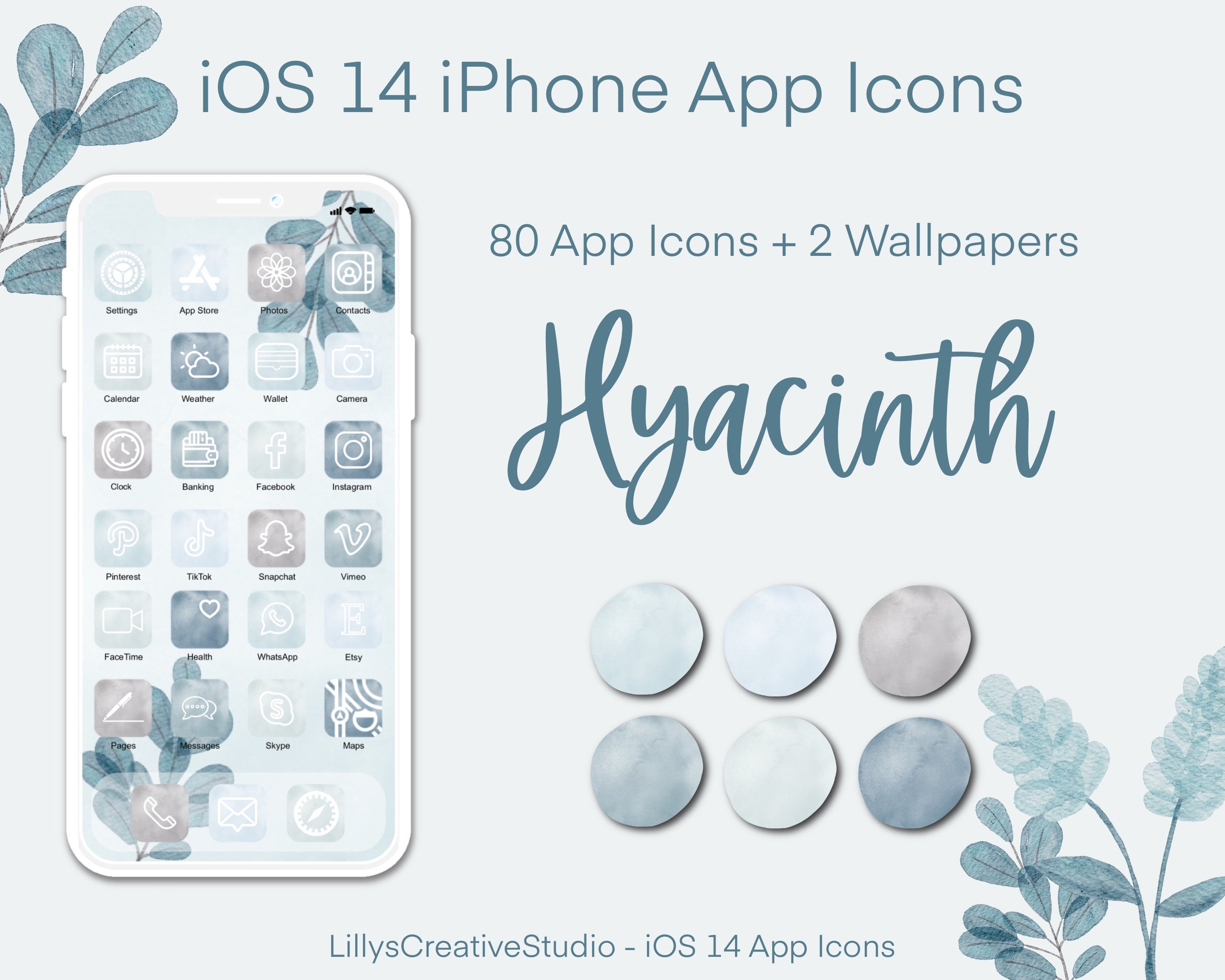 Blue App Icons Watercolor, Watercolour Aesthetics, iPhone Ios14 App ...
