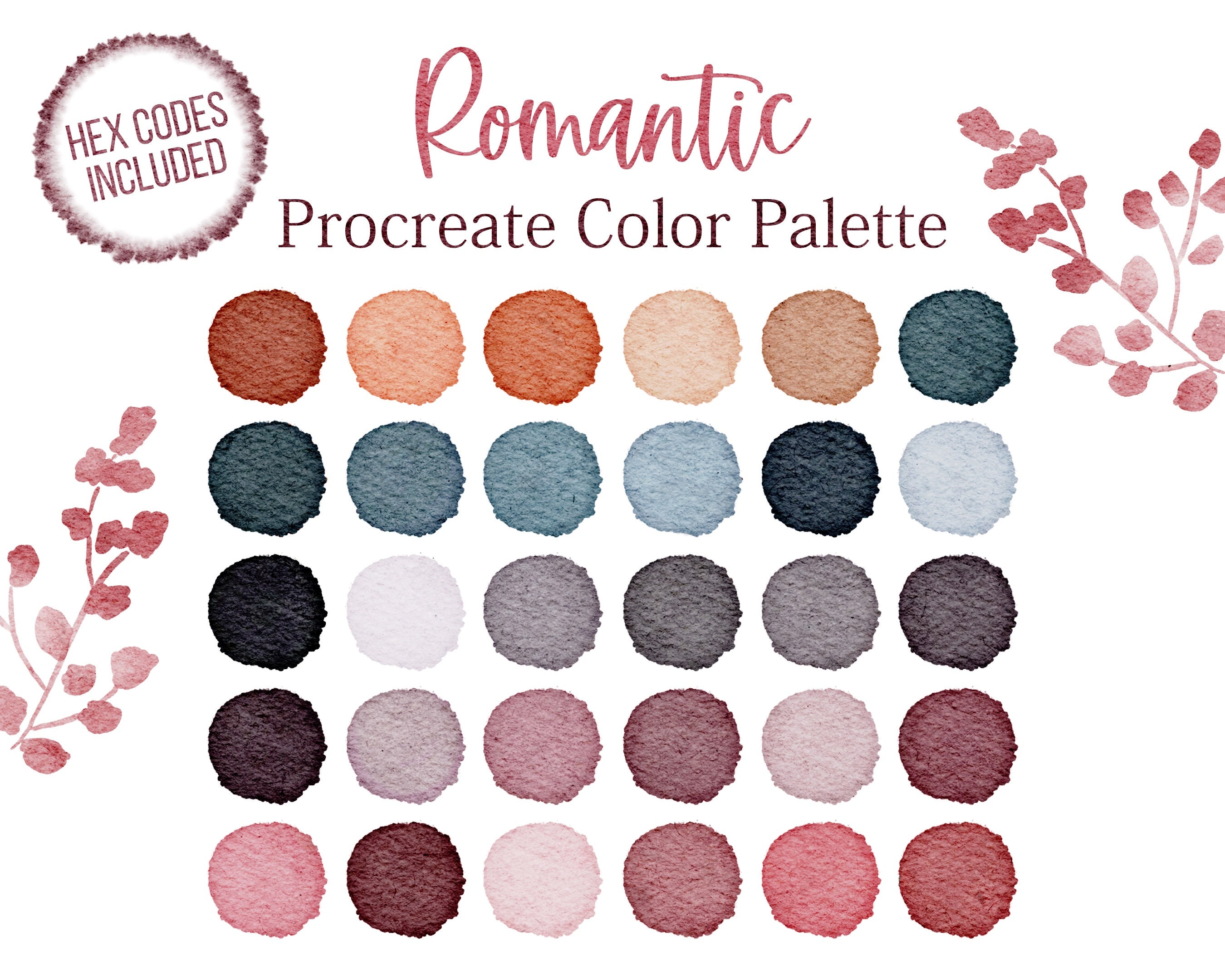Romantic Color Palette Love Pink Procreate Hex Codes Rose Colors ...