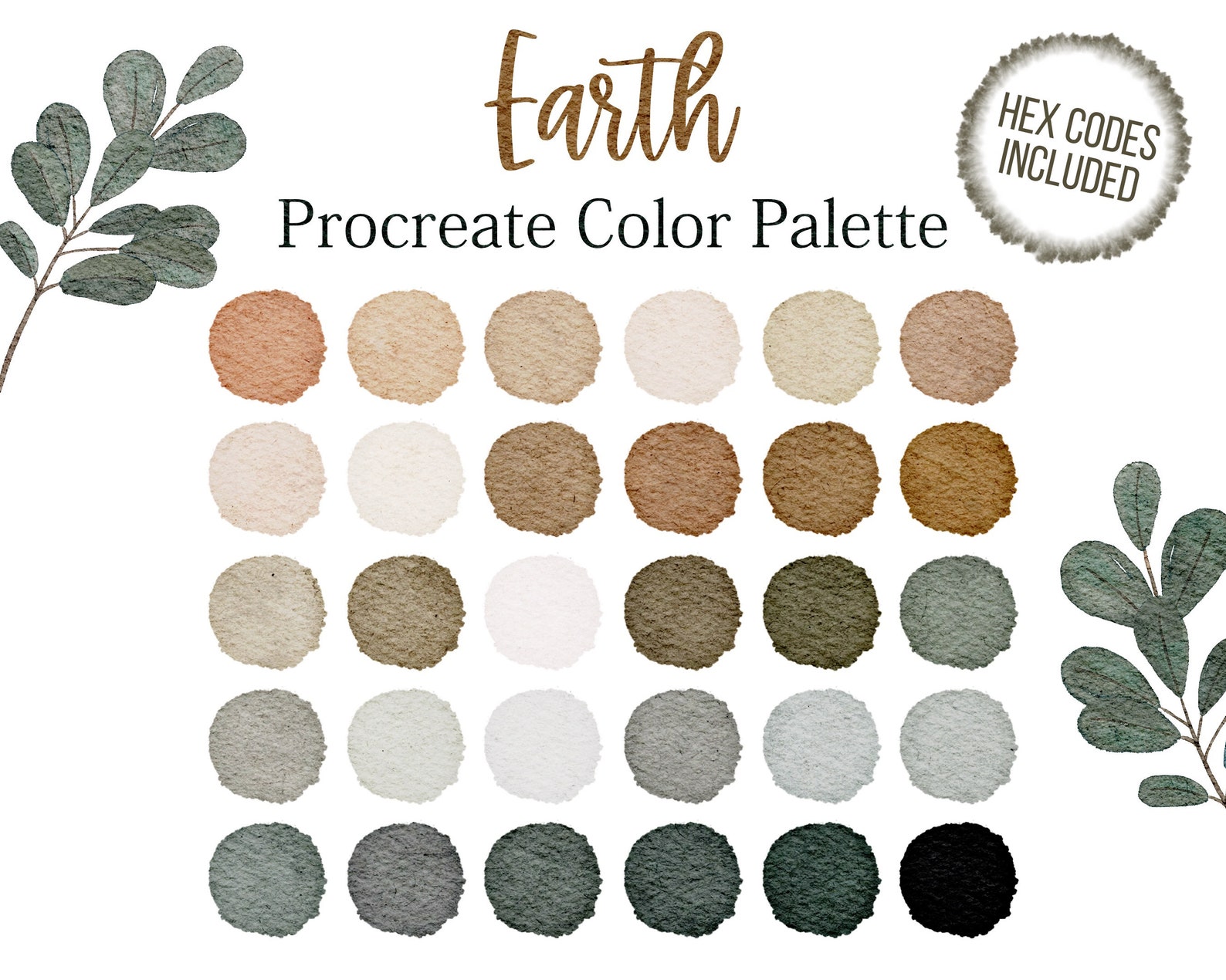 Procreate Palette Green Earth Tones Palette Hex Codes Brown Colour ...