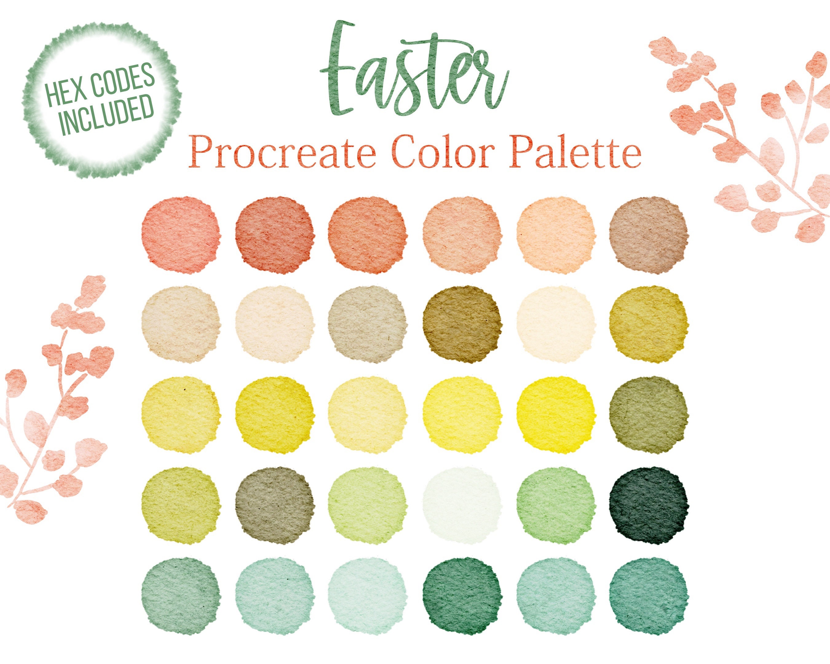 Easter Procreate Palette Spring Color Yellow Colour Hex Codes Procreate