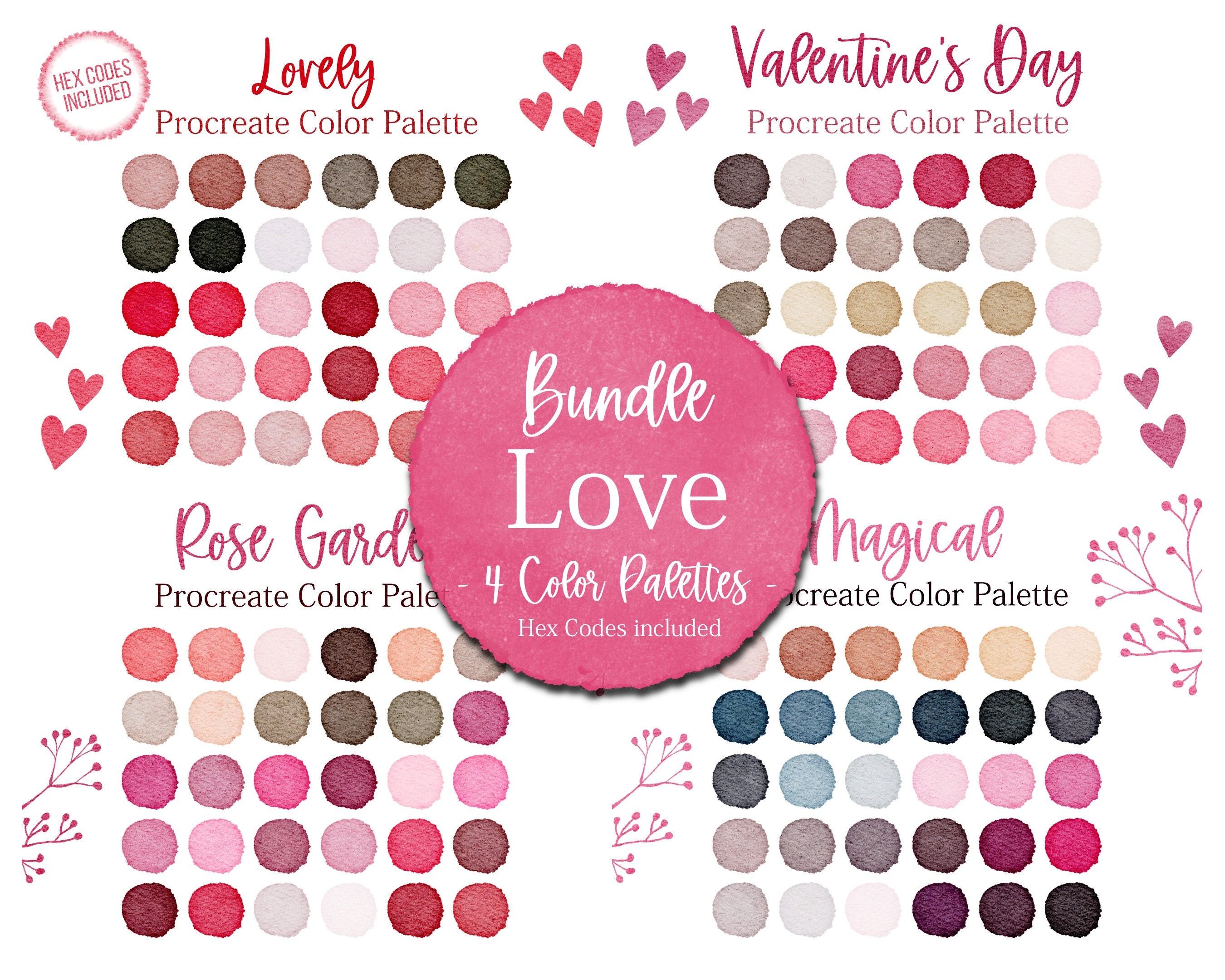 Valentine Bundle Color Palette Love Pink Procreate Hex Codes Rose ...