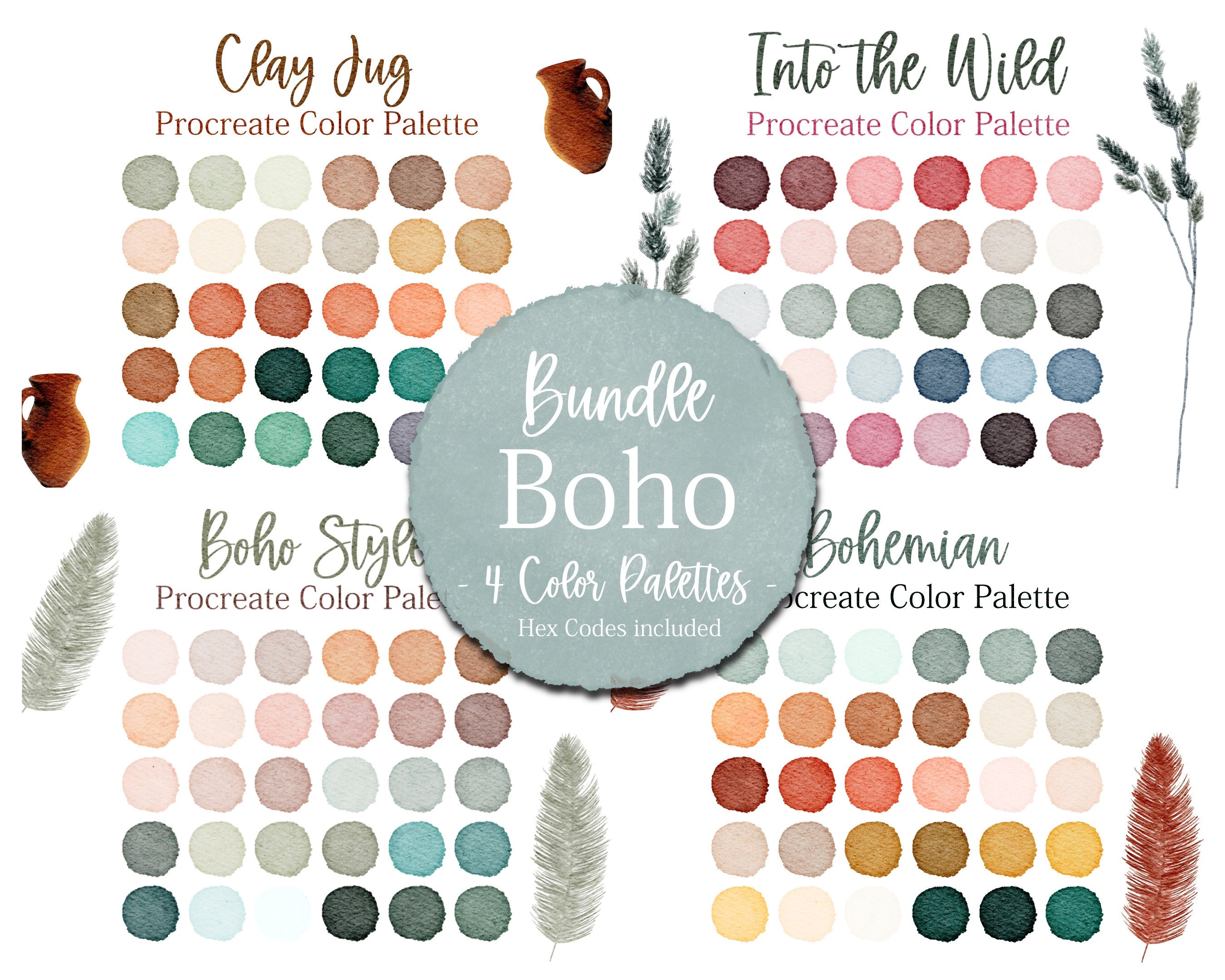 Boho Color Palette Bundle Colors Procreate Color Bundle Bohemian ...
