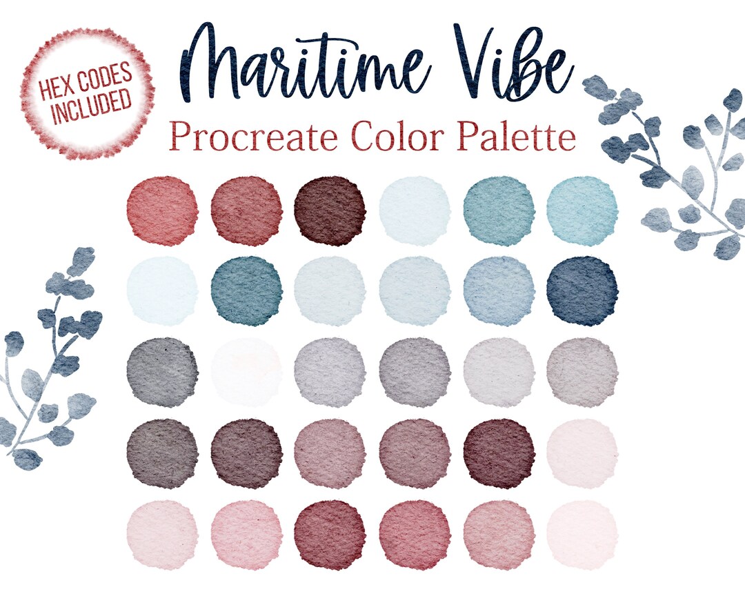 Maritime Procreate Ocean Palette Water Color Waves Corals Digital Hex ...
