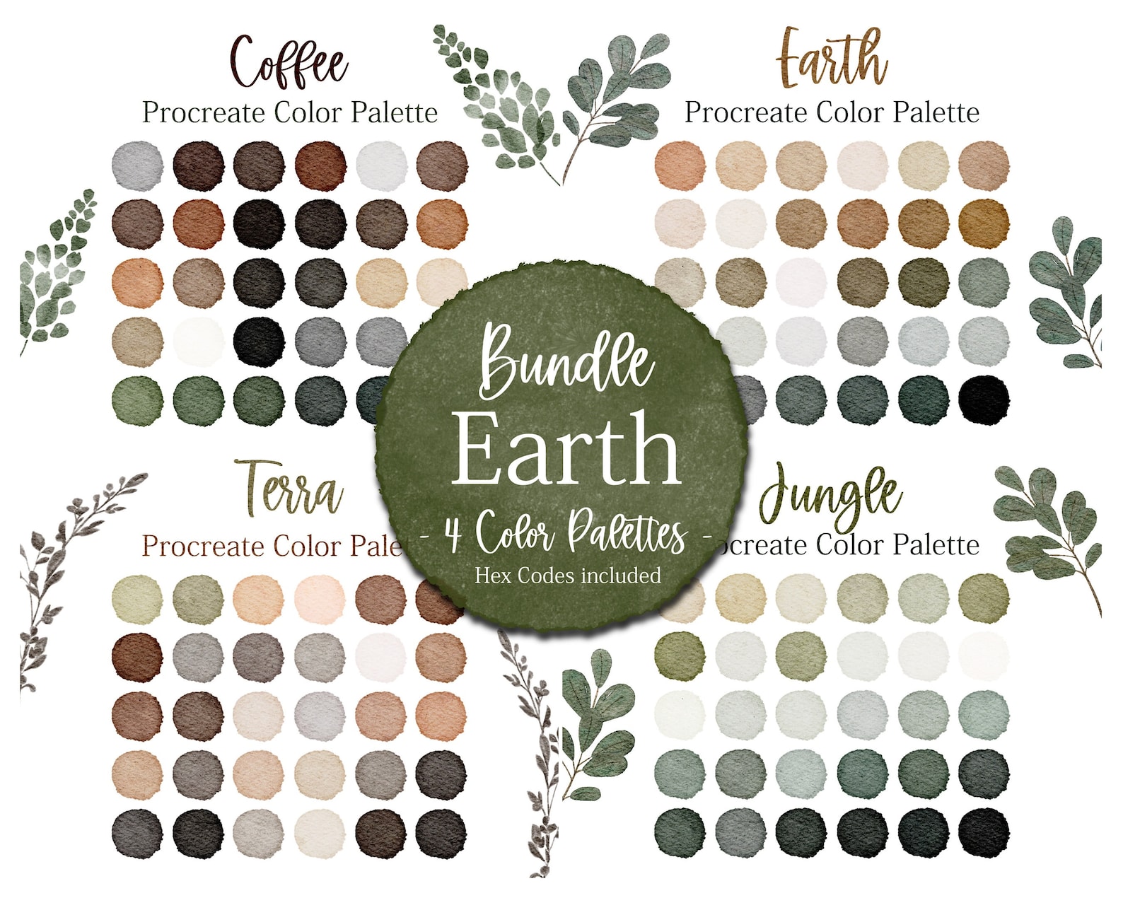 Procreate Color Palette Bundle Green Earth Tones Palette Hex Codes ...
