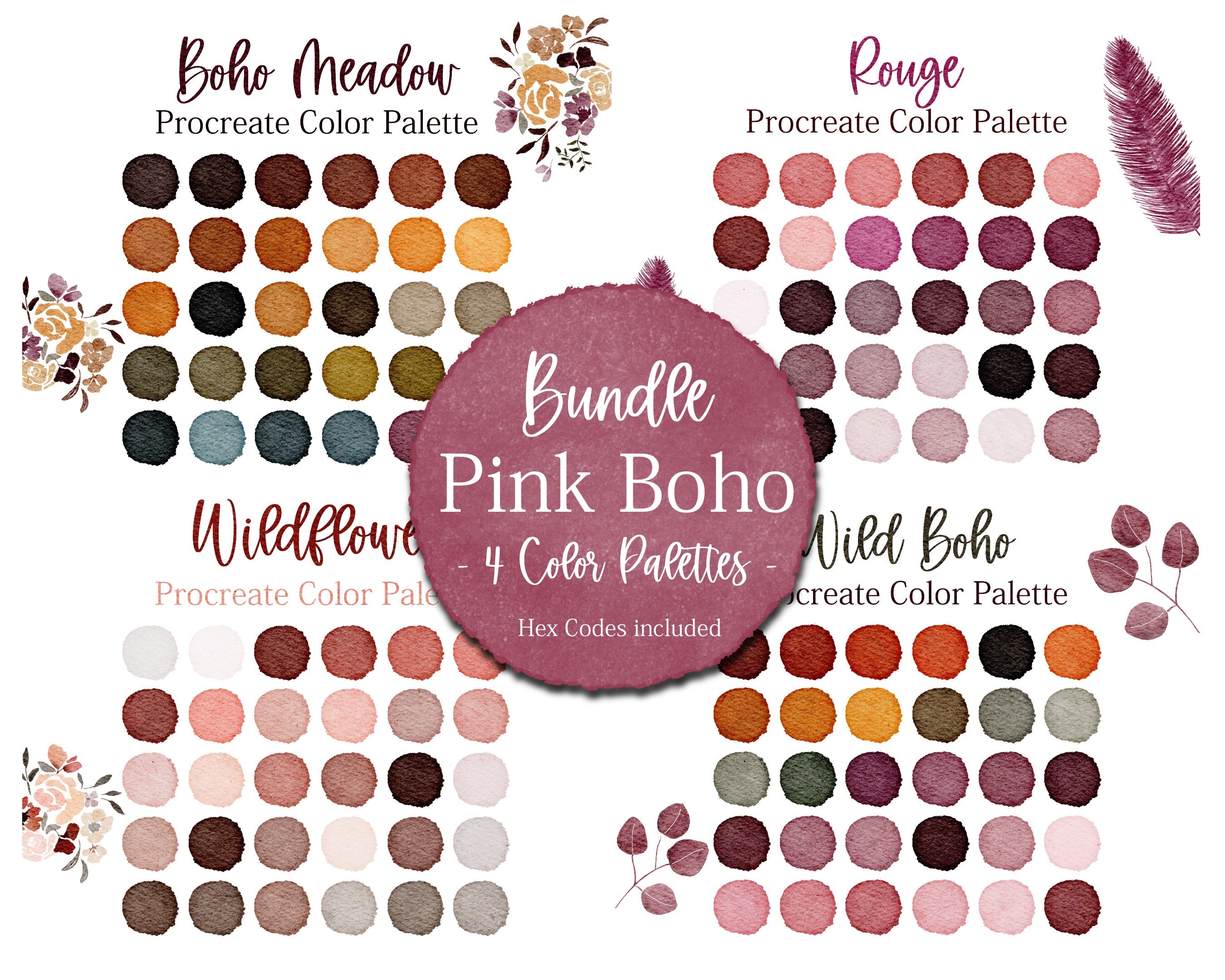 Pink Boho Color Palette Bundle Colors Procreate Bohemian Palette Blue ...