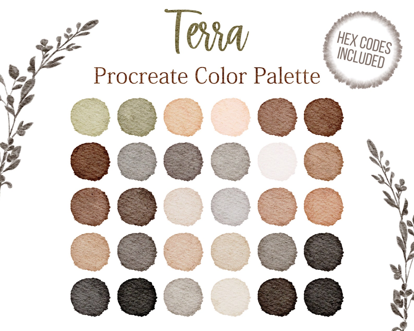 Earth Procreate Palette Green Earth Tones Hex Codes Palette Brown ...