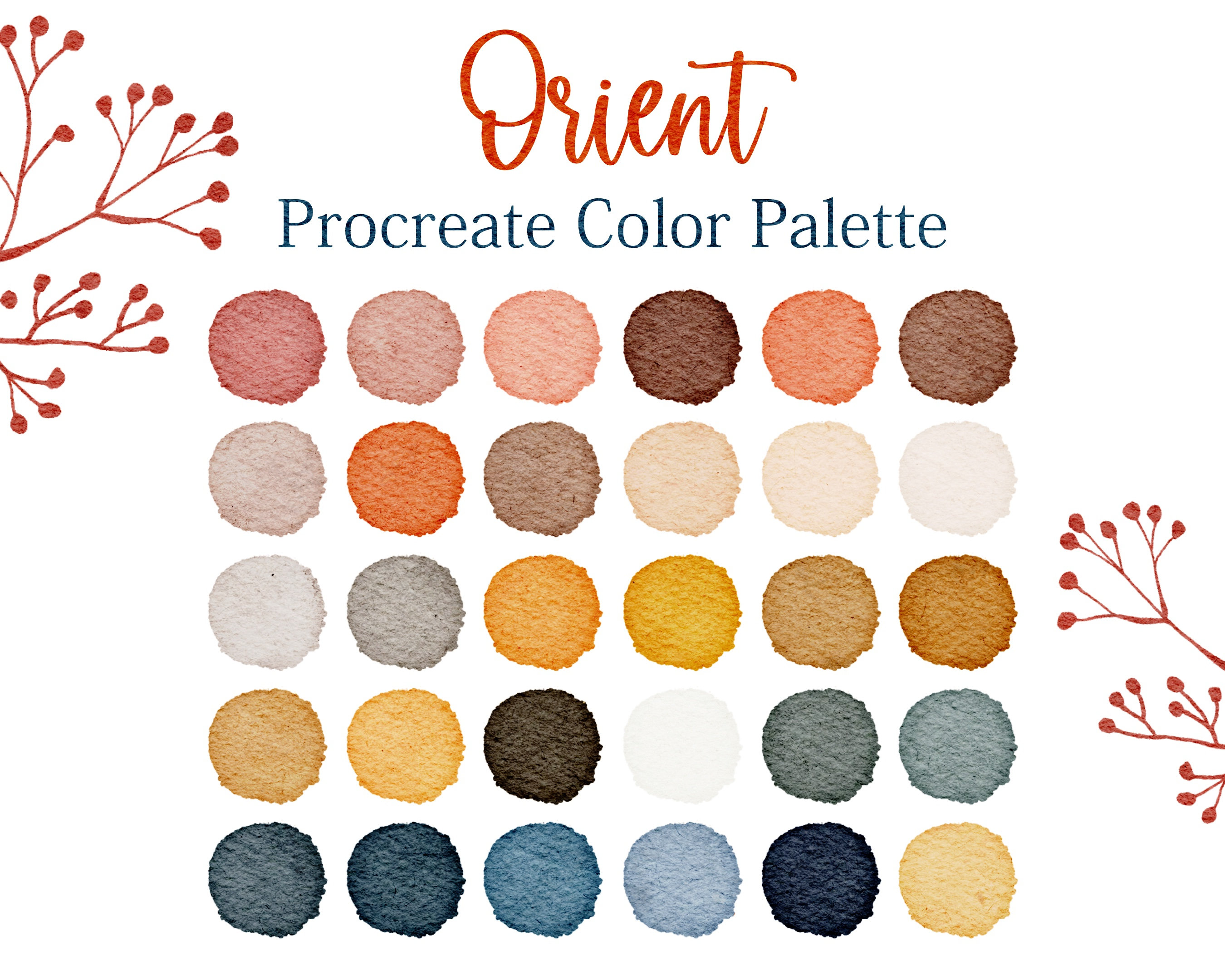Orient Procreate Blue Tones Color Palette Orange Colours Ocher | Etsy