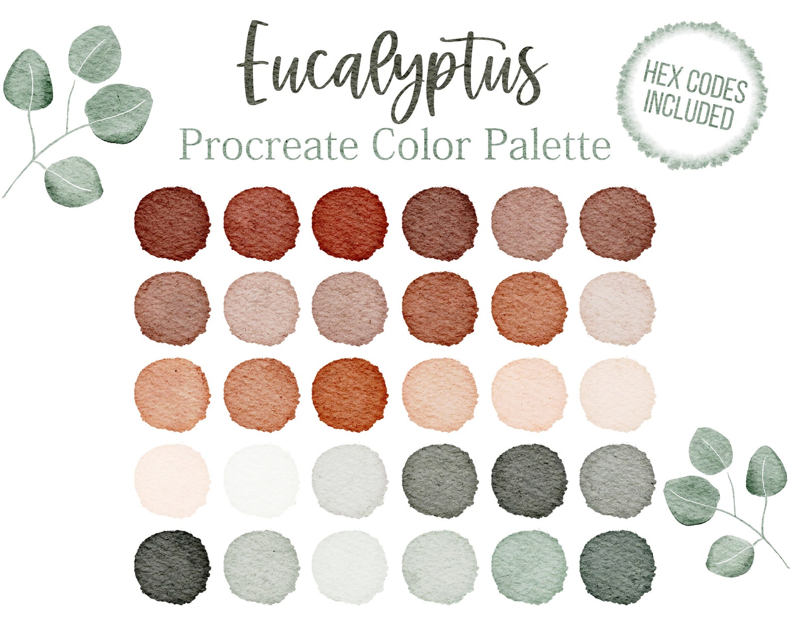 Eucalyptus Procreate Palette Green Earth Tones Hex Codes Brown Colour ... Eucalyptus Procreate Palette Green Earth Tones Hex Codes Brown Colour ...