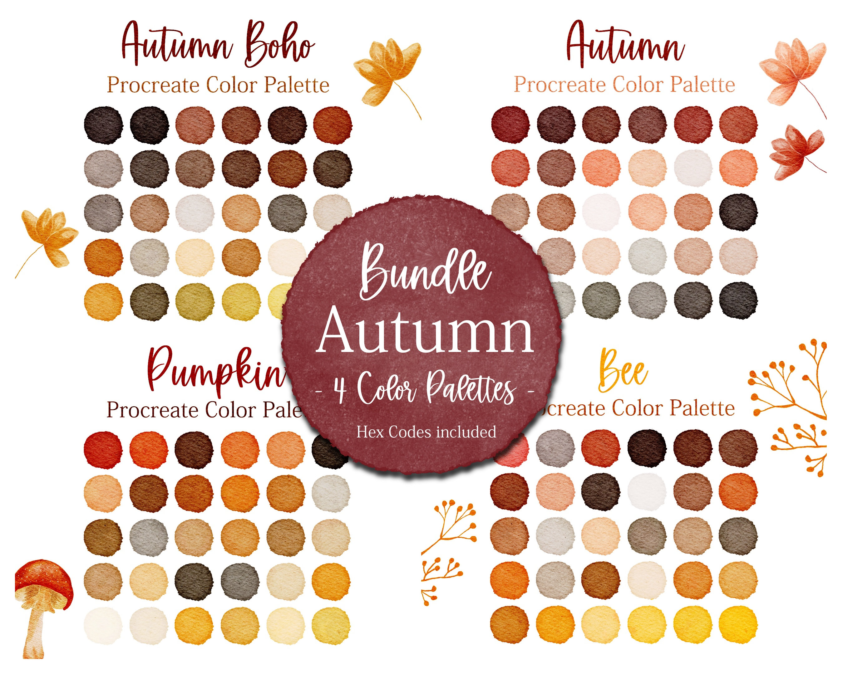 Autumn Procreate Palette Bundle Fall Digital Color Bundle Red Tones ...
