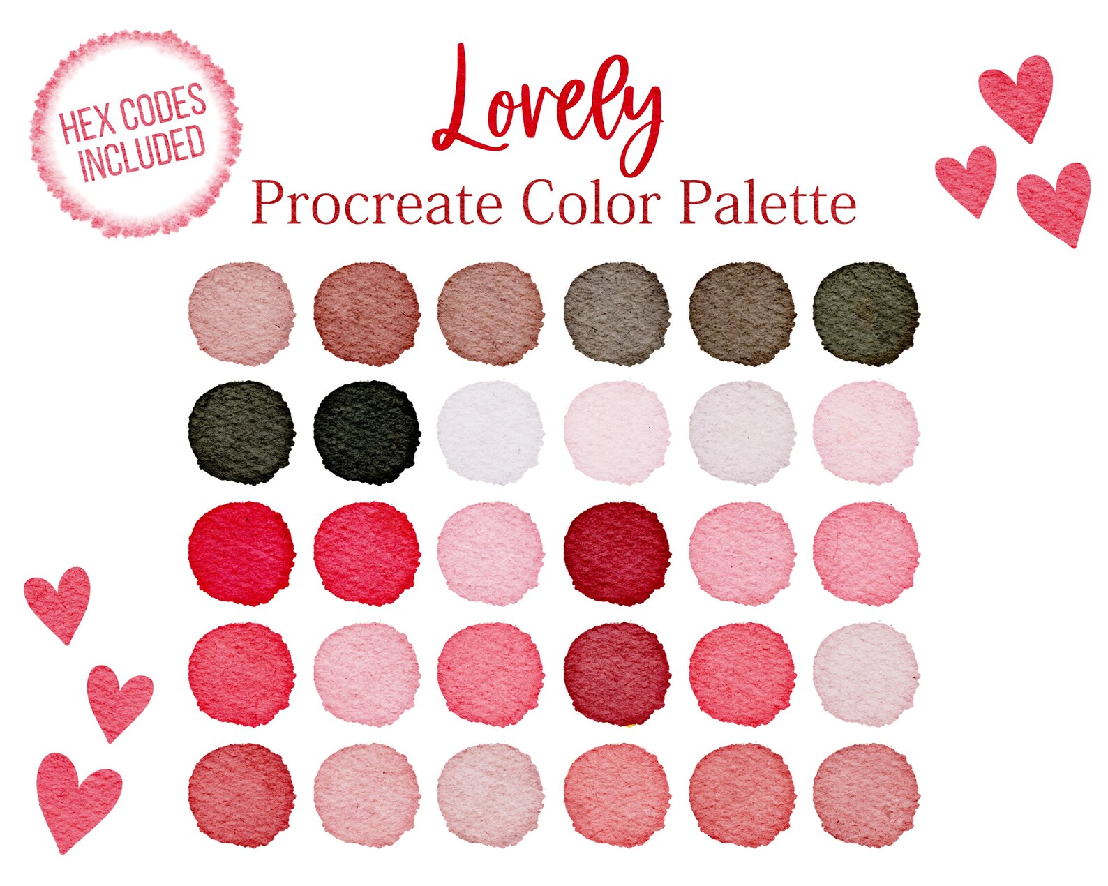 Valentine Bundle Color Palette Love Pink Procreate Hex Codes Rose ...