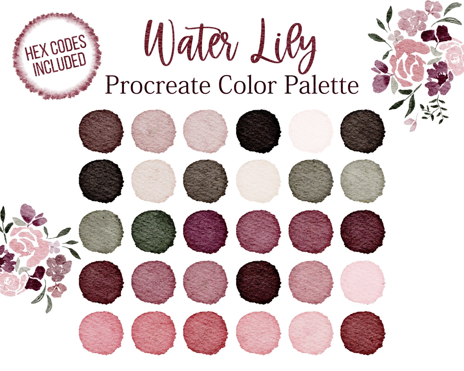 Sakura Color Palette Bundle Pink Colors Procreate Purple Palette Dark ...
