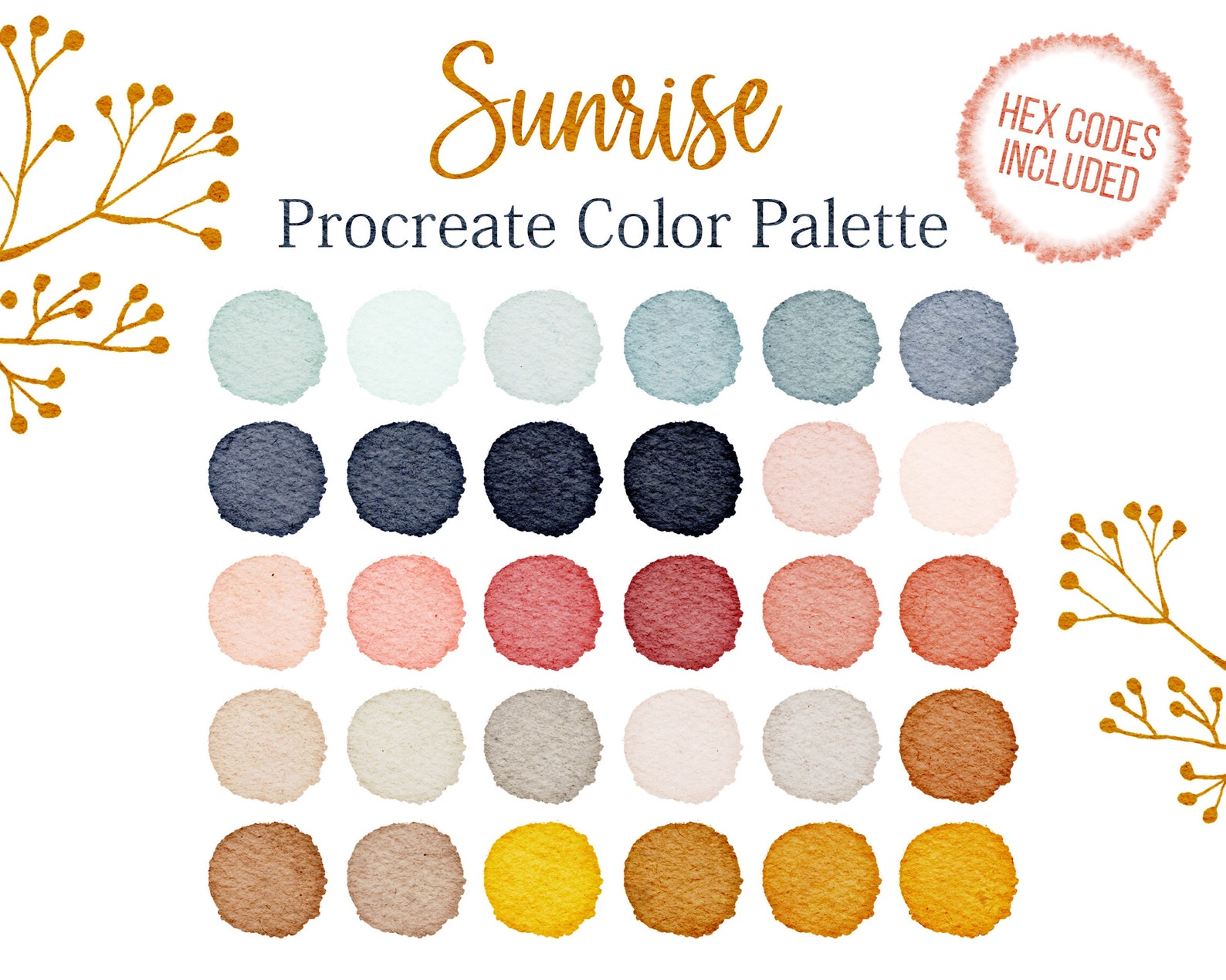 Sunrise Procreate Palette Bundle Pink Bright Tones Hex Codes Digital ...