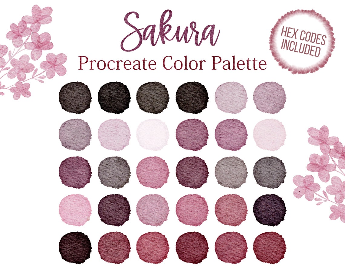 Sakura Color Palette Bundle Pink Colors Procreate Purple Palette Dark ...