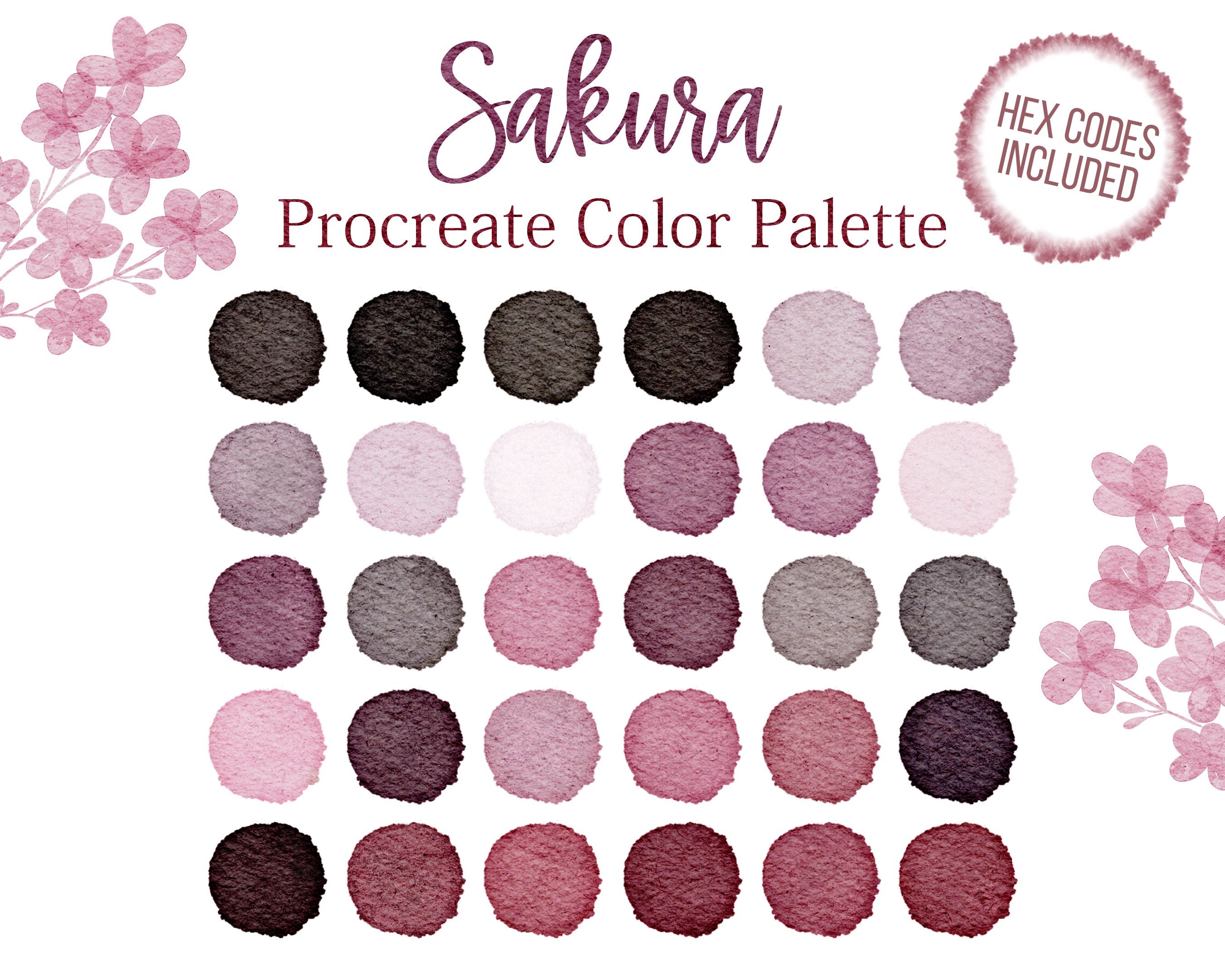 Sakura Color Palette Bundle Pink Colors Procreate Purple Palette Dark ...