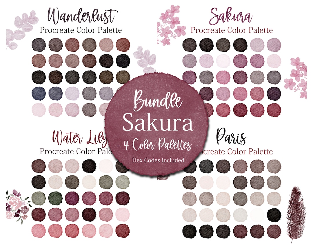 Sakura Color Palette Bundle Pink Colors Procreate Purple Palette Dark ...